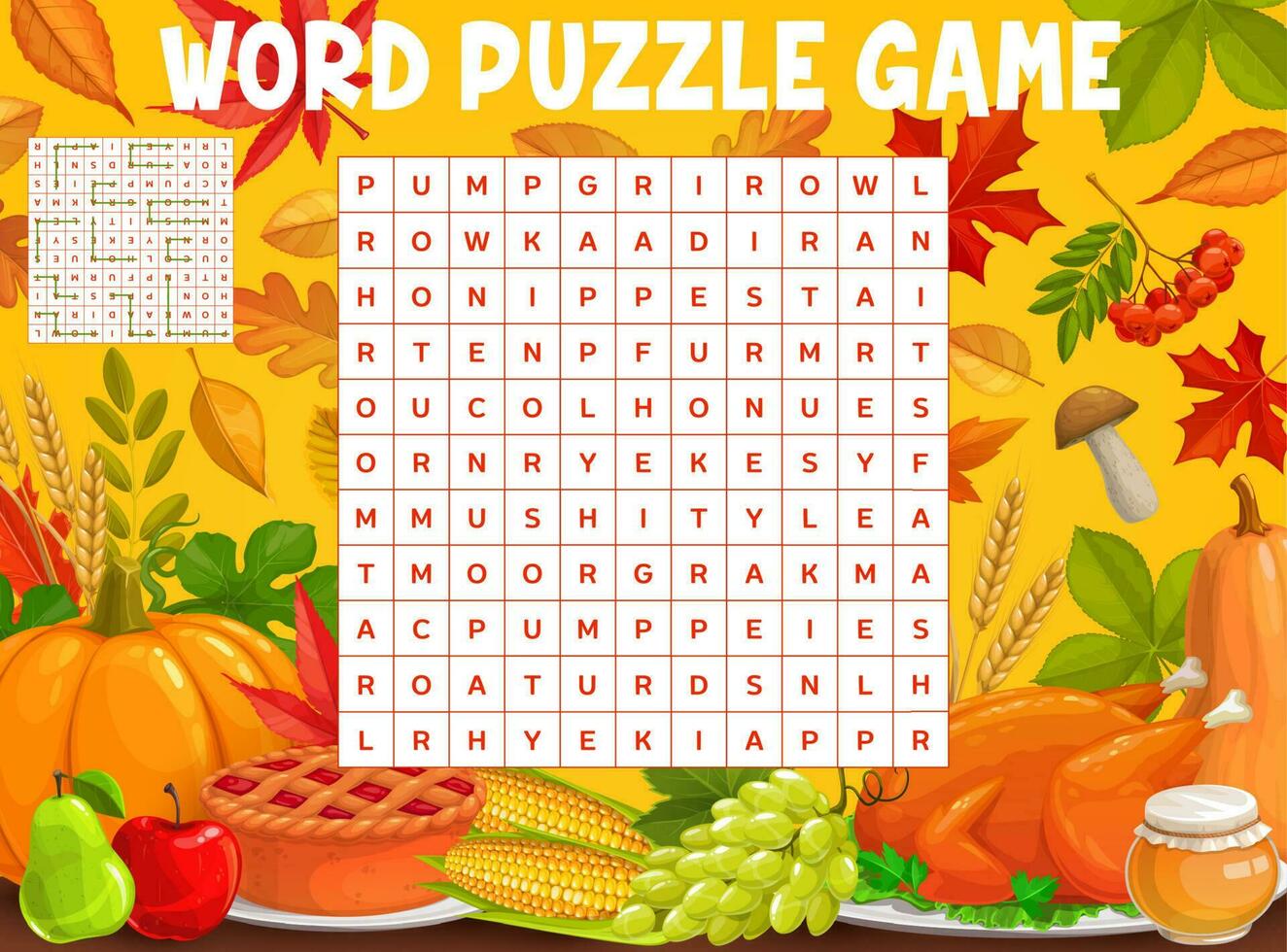 Autumn leaves, Thanksgiving word search puzzle 23524879 Vector Art at ...