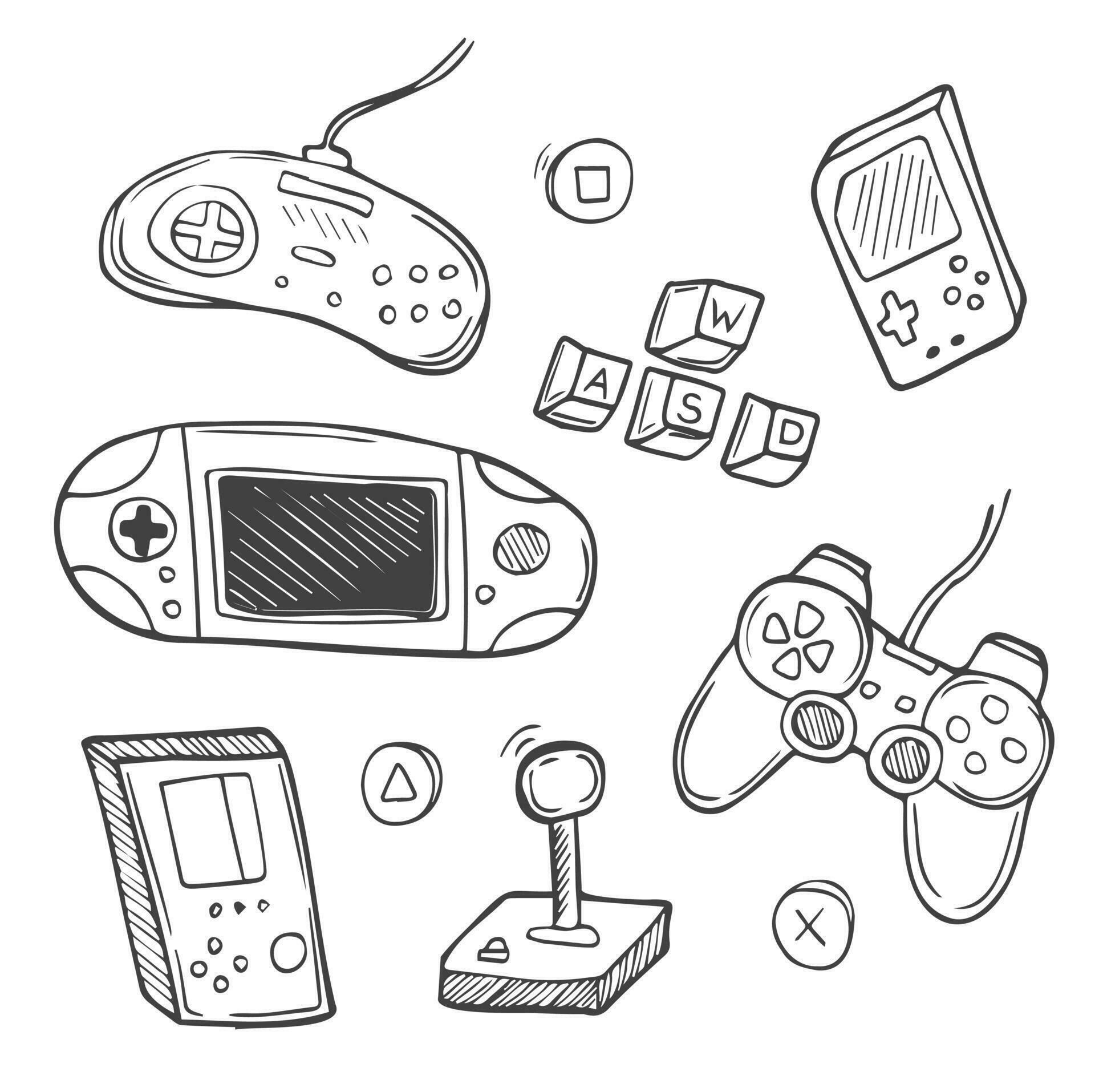 Set of video game in doodle style. Computer games line vector 23526070 ...