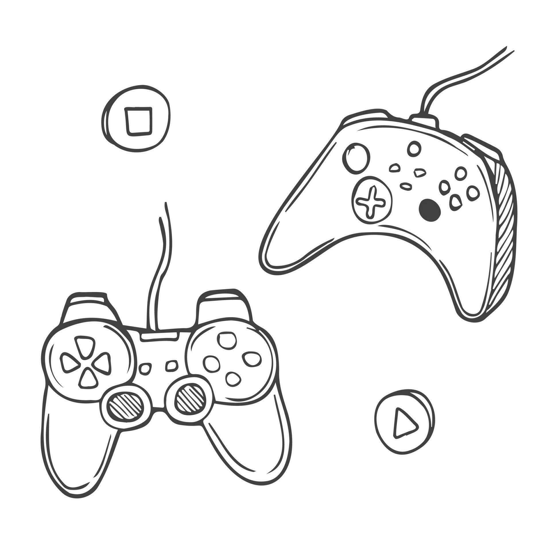 Video Game Controller Joystick Gamepad Isolated On White Background Vector Hand Drawn