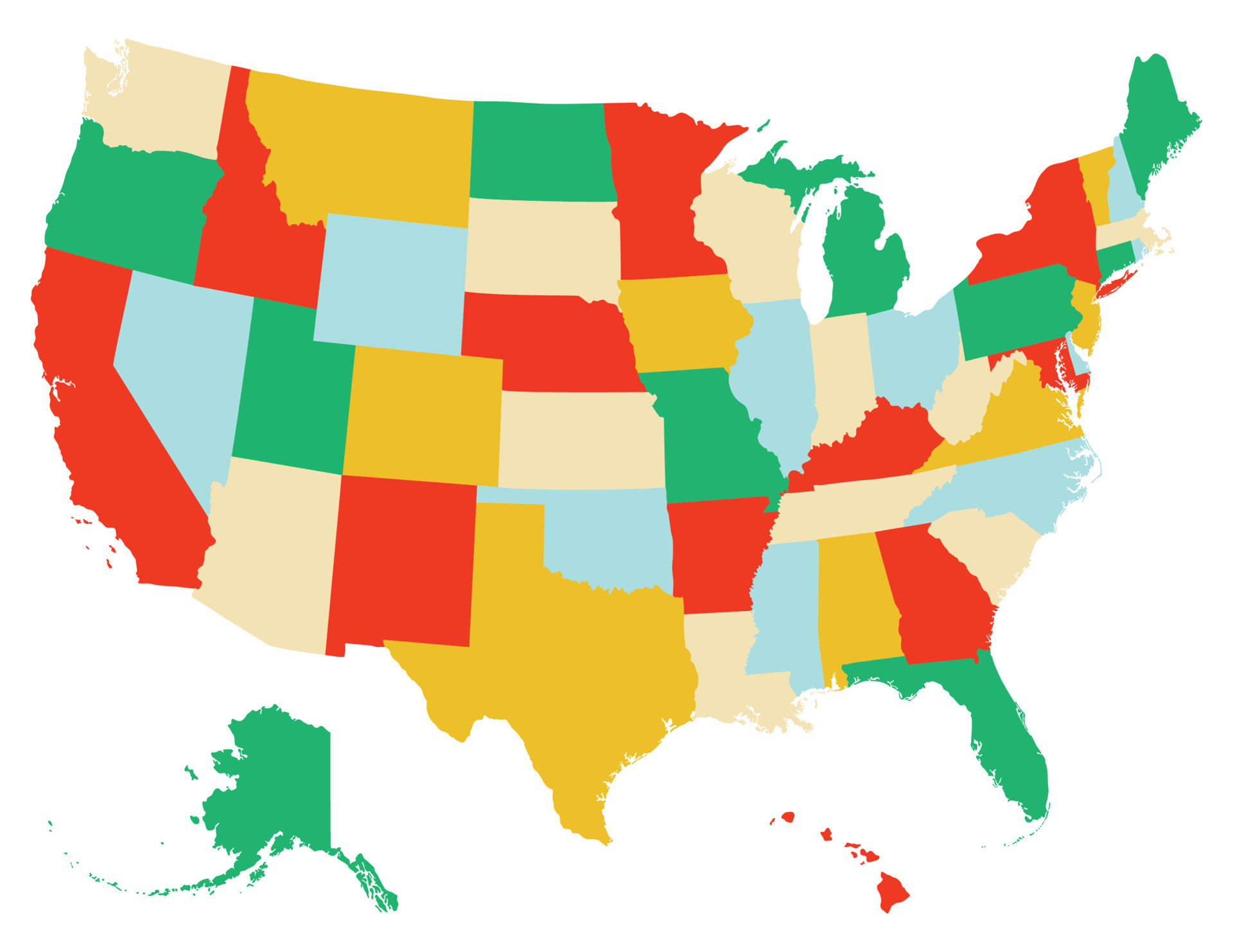 USA map with multicolor states, United States of America map. Isolated ...