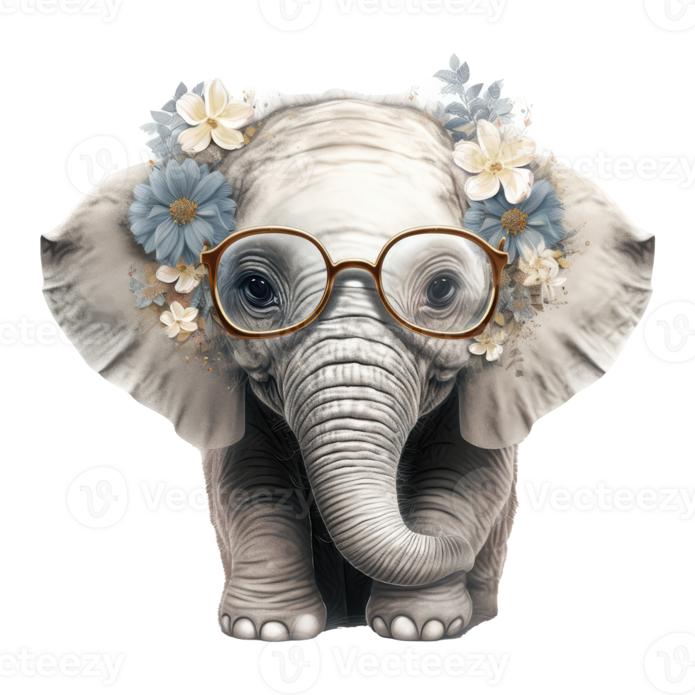 cute baby elephant watercolor with colorful flowers . 23529598 PNG