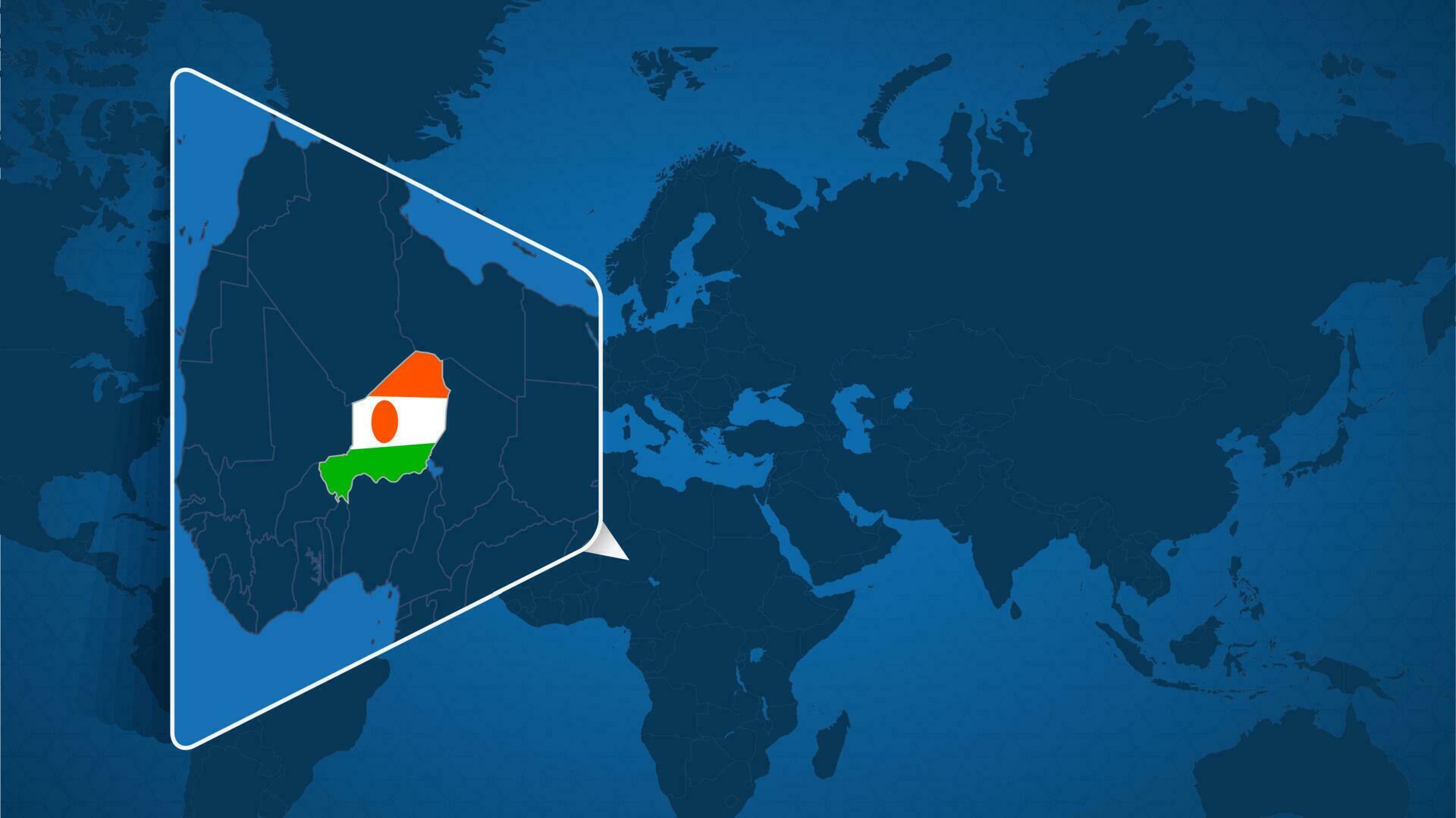 Location of Niger on the World Map with Enlarged Map of Niger with Flag ...