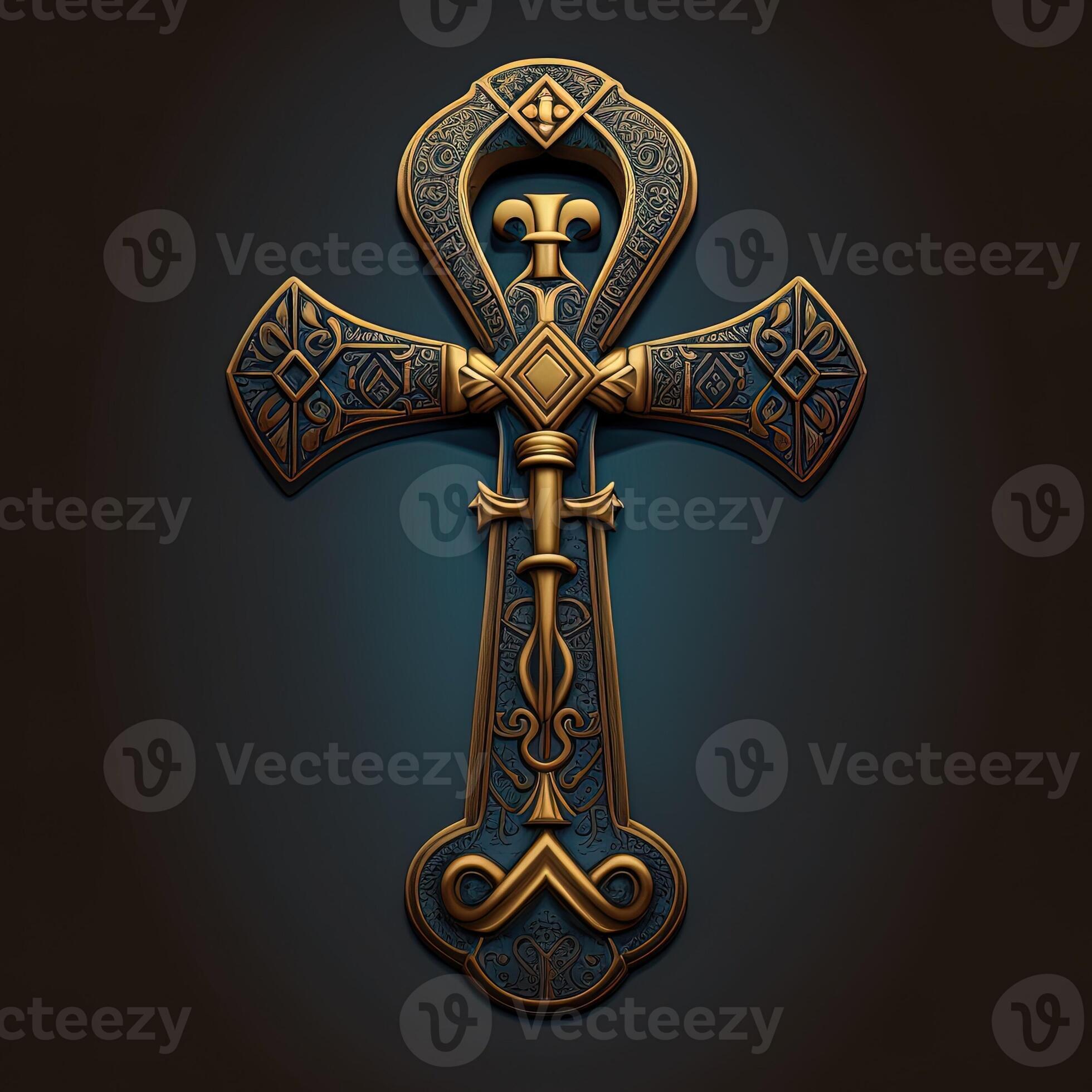 Ancient Golden Ankh Symbol Isolated On Dark Background Illustration Of