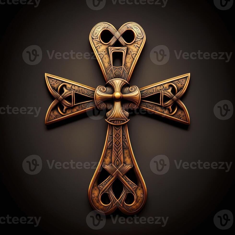 Ancient Golden Ankh Symbol Isolated On Dark Background Illustration Of