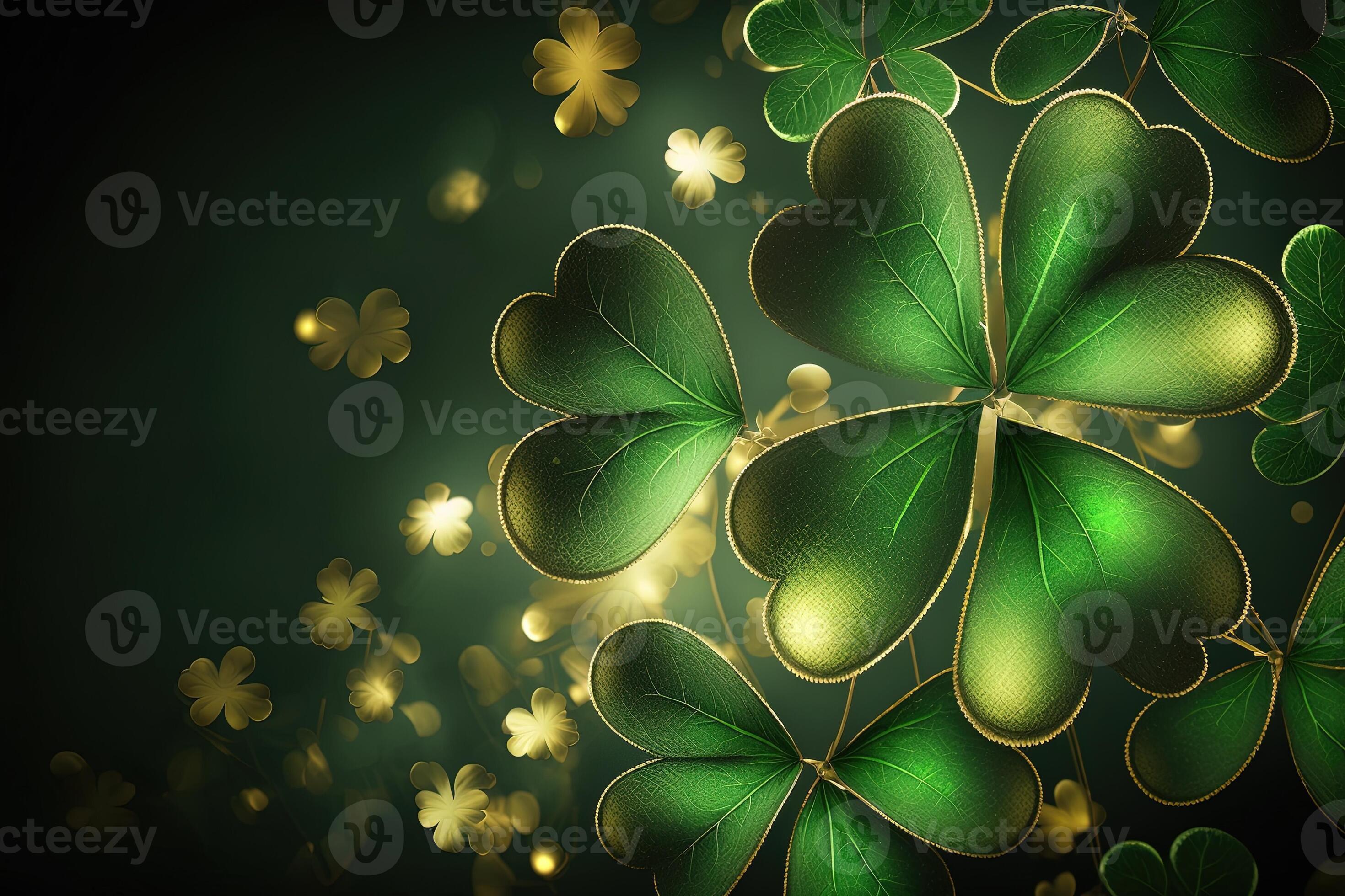 Festive Background With Shining Clover Shamrocks And Golden Bokeh St