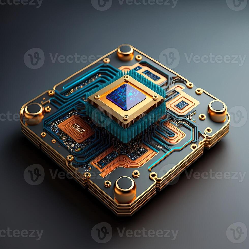 Generative Ai A Quantum Chip A Futuristic Glowing Cpu Quantum Computer