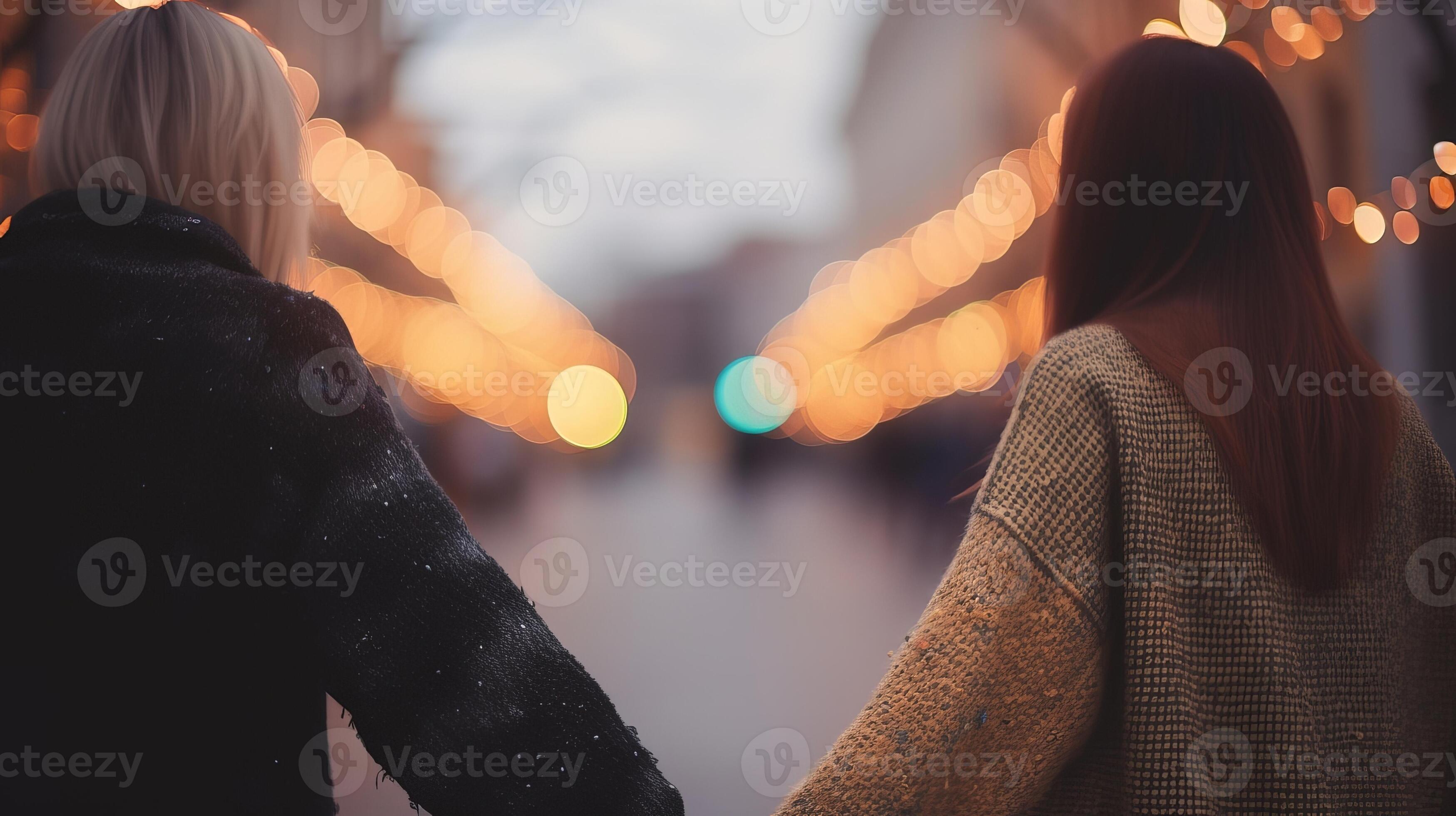 See From The Back Two Lesbians Hold Hands Close Up On Hands Clouded Bokeh Foundation Ai