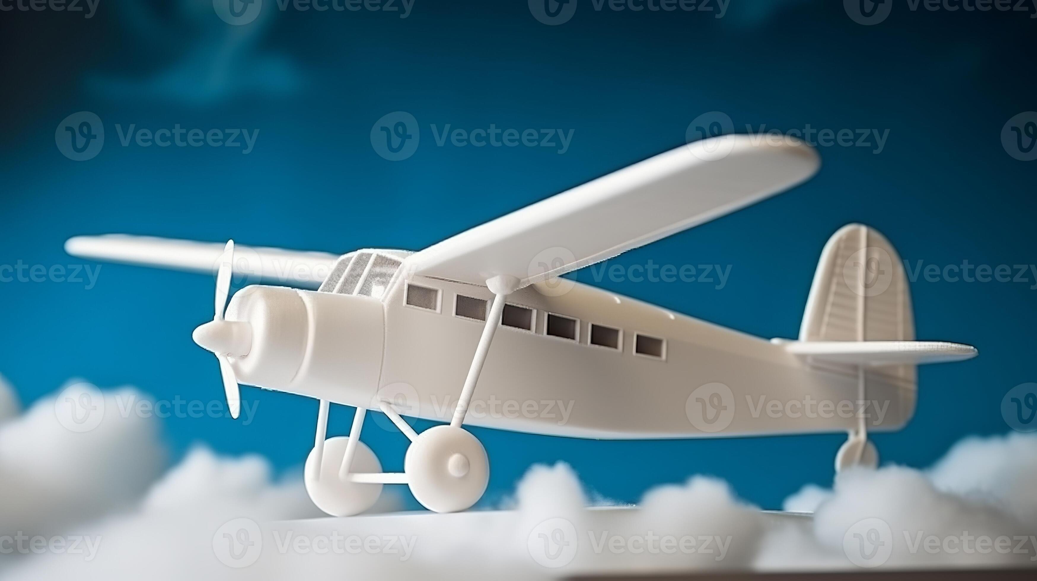 Close of white plane chart with clouds on blue establishment. Creative ...