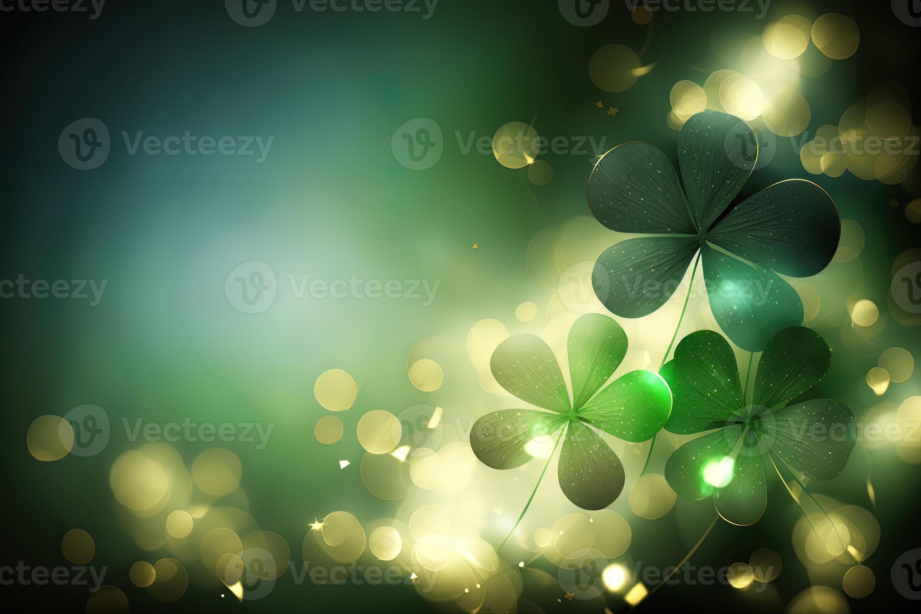Festive Background With Shining Clover Shamrocks And Golden Bokeh St