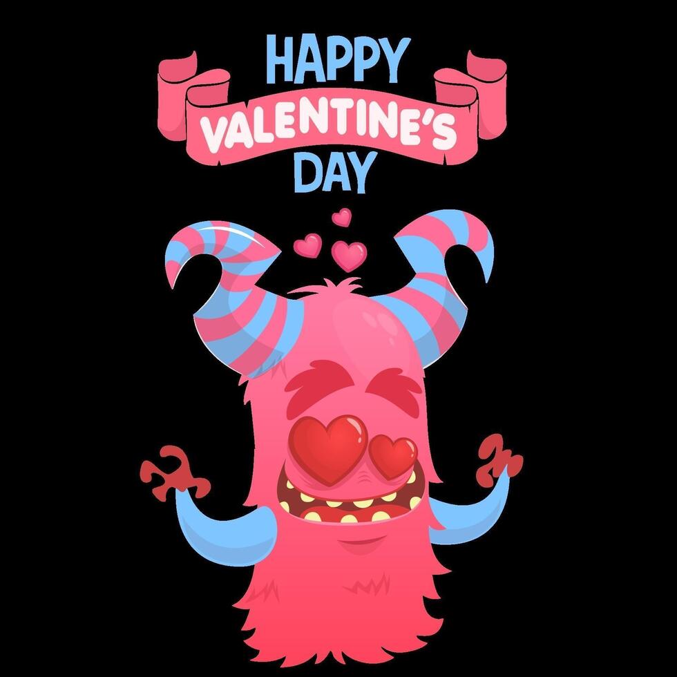 Cartoon pink horned monster in love. Saint Valentine monster. Vector ...