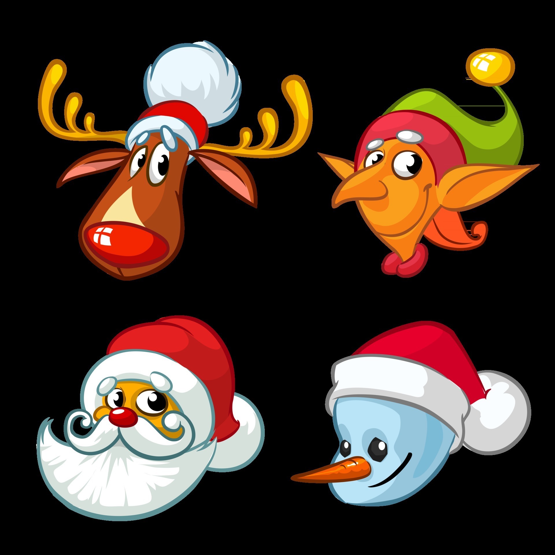 Set of Christmas characters. Vector cartoon icons of Santa Claus ...