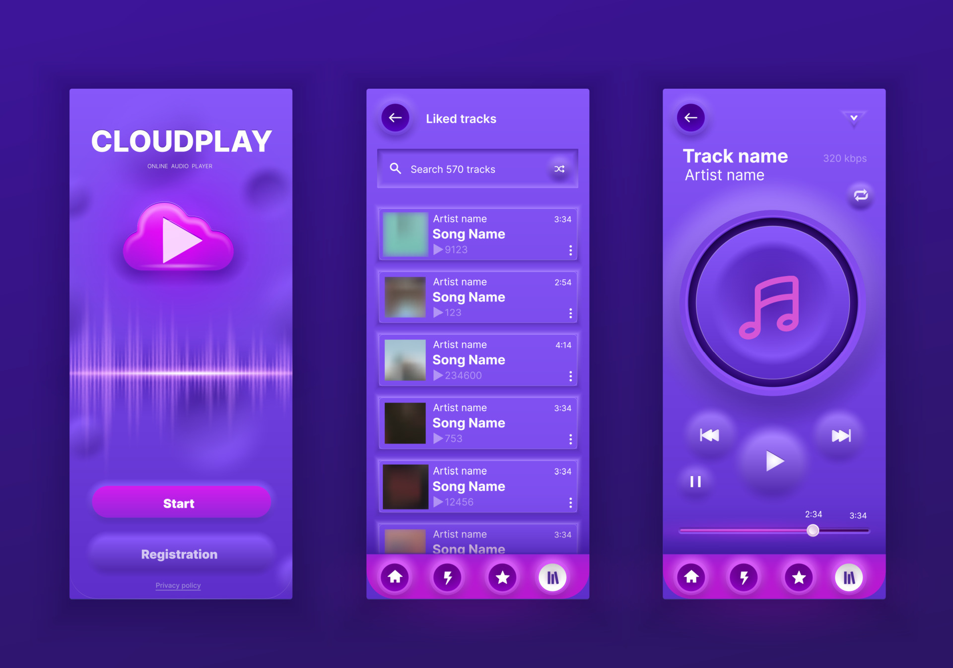 Neomorphic Music Player Interface Ui App Screen 23541552 Vector Art At Vecteezy
