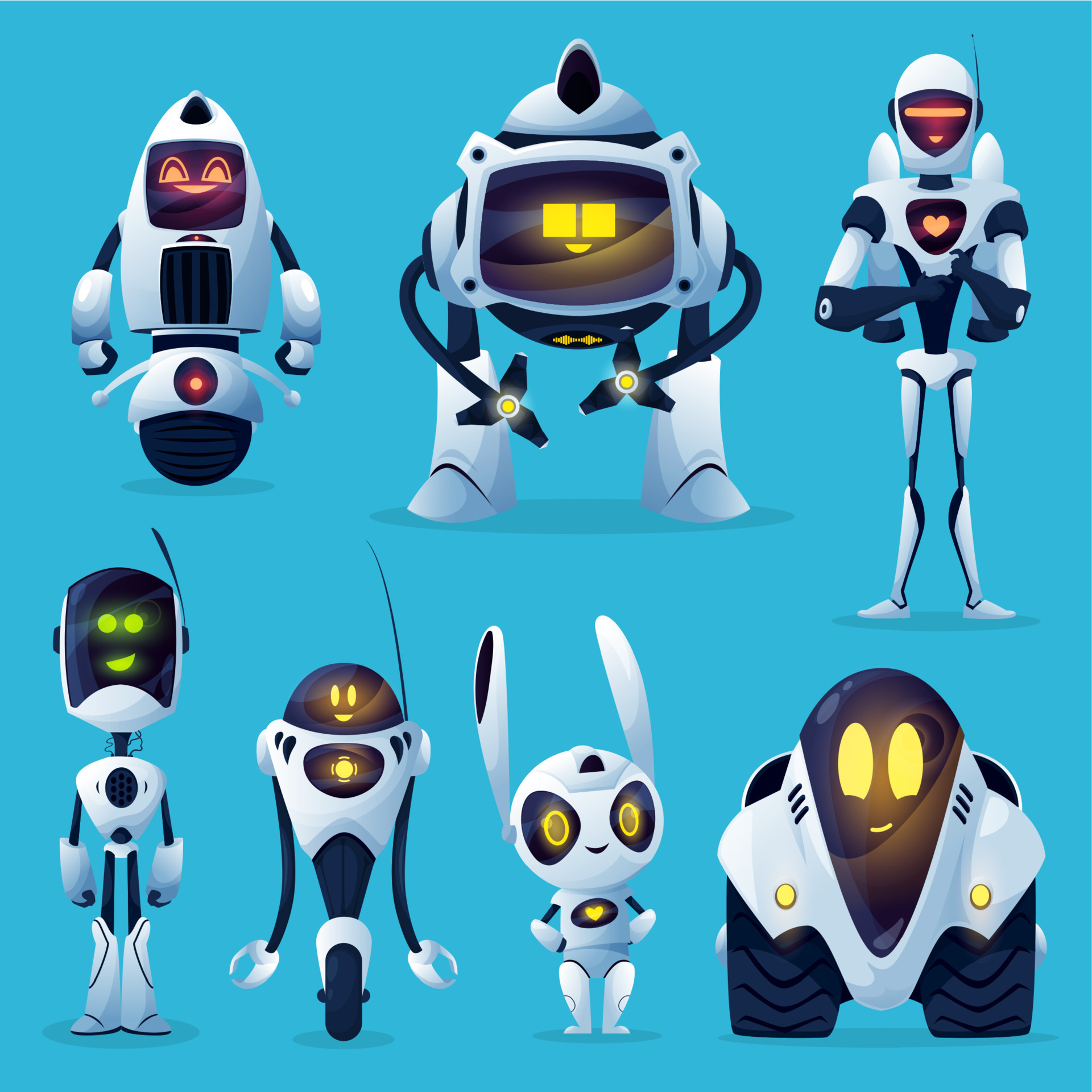 Modern white robots, artificial intelligence bots 23541834 Vector Art ...