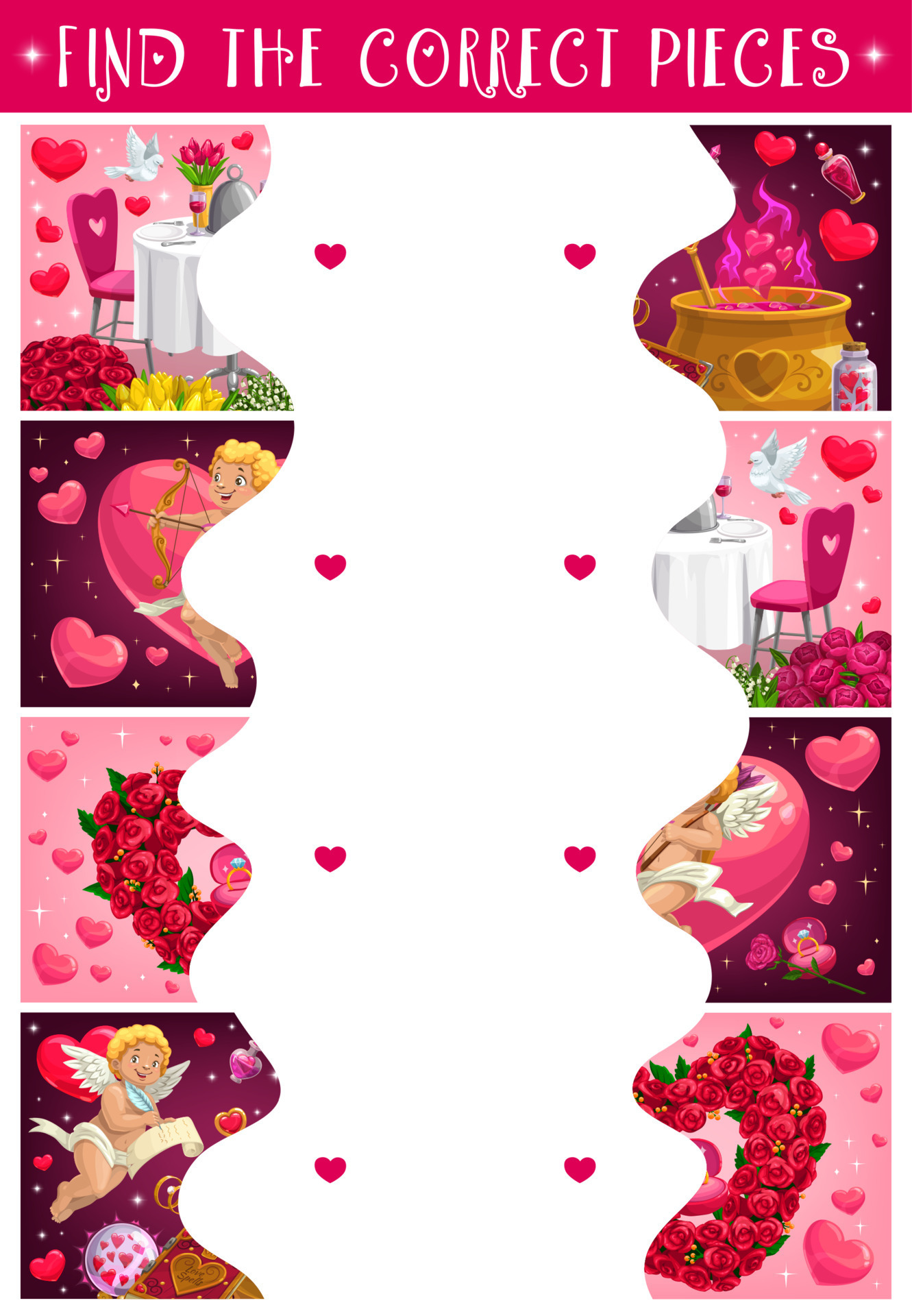 Saint Valentine day puzzle with flowers and cupids 23542110 Vector Art ...
