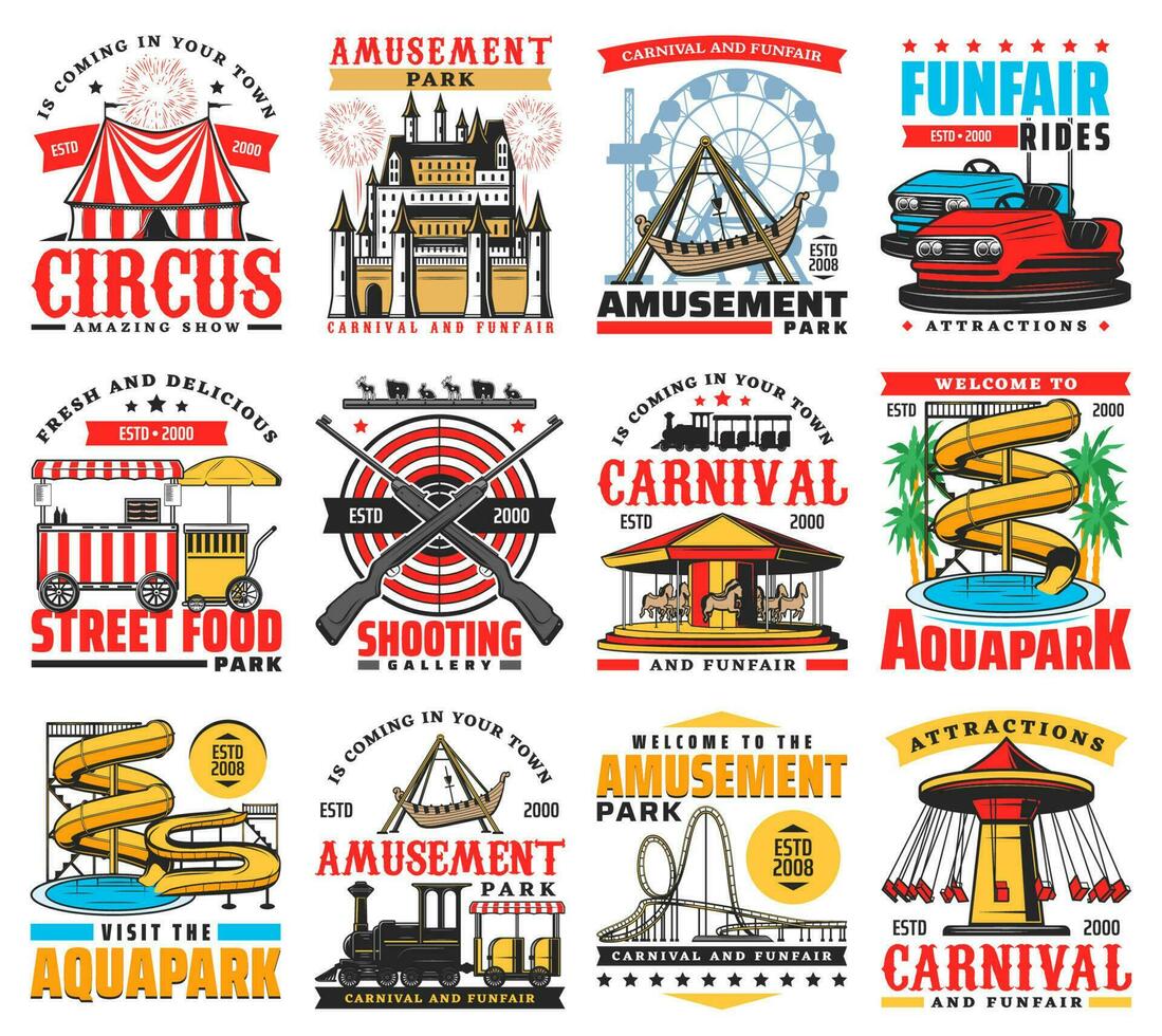Amusement park icons, funfair carnival rides 23542699 Vector Art at ... Amusement park icons, funfair carnival rides 23542699 Vector Art at ...