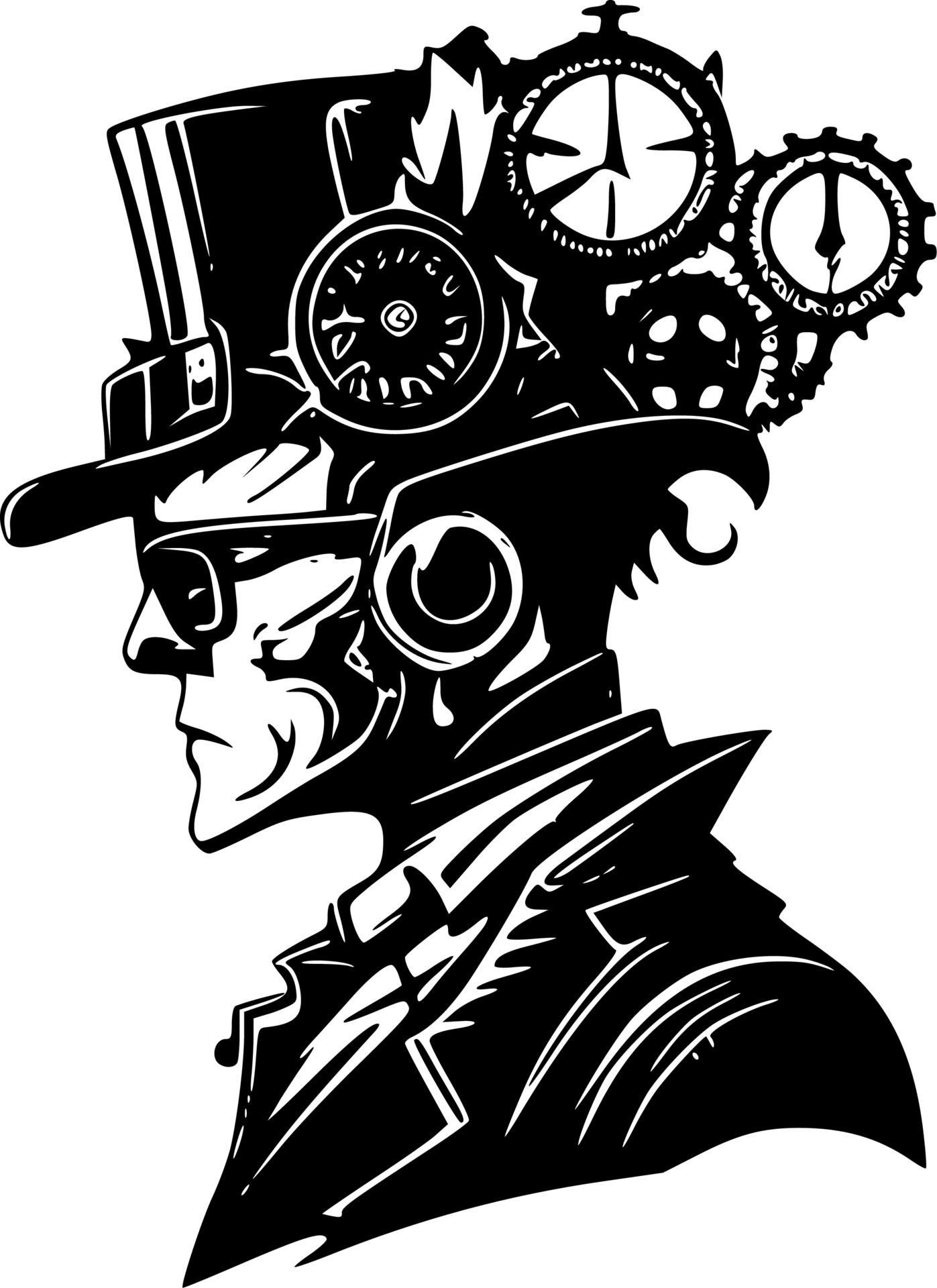 Steampunk, Black and White Vector illustration 23542940 Vector Art at ...
