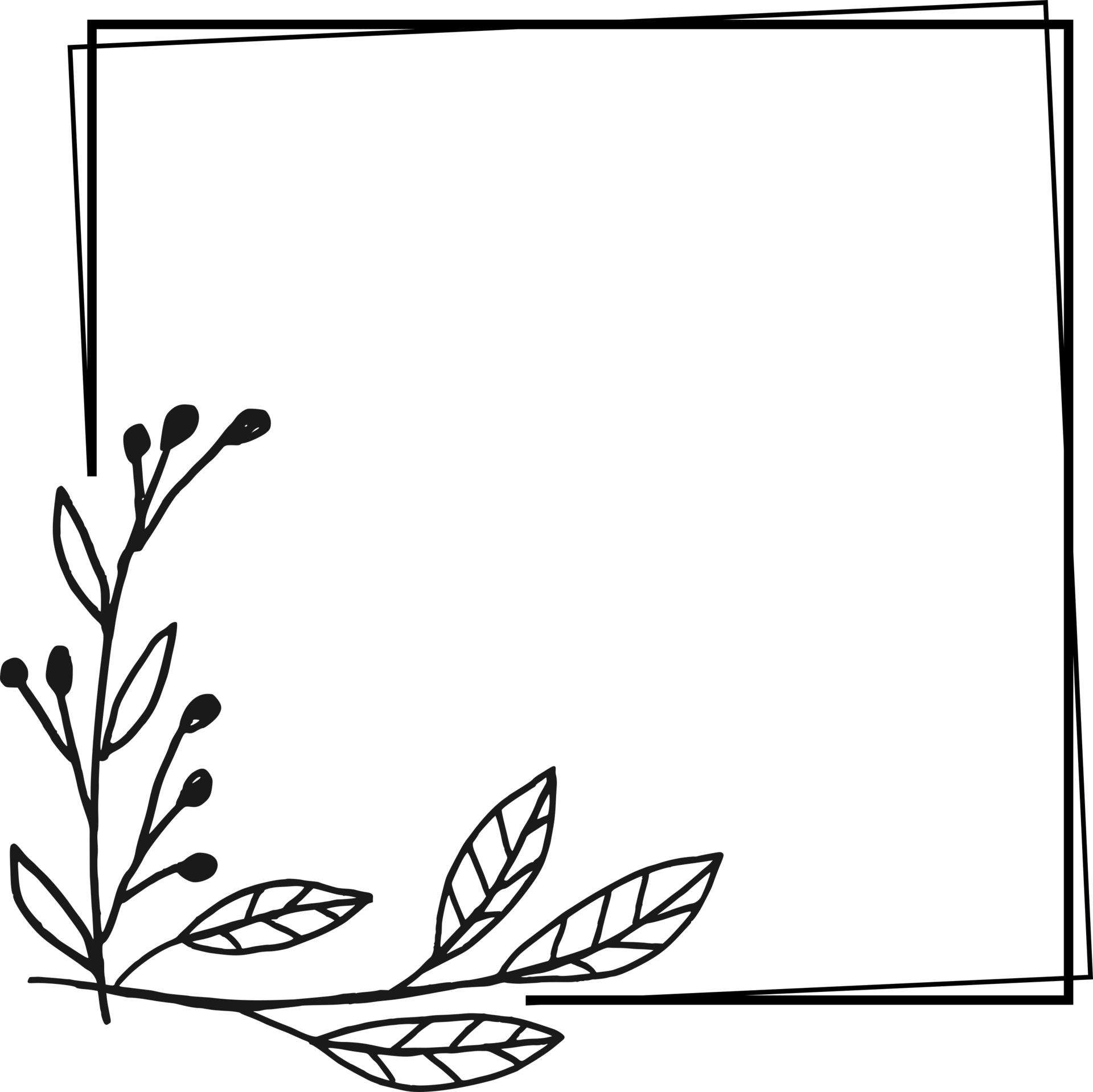 Simple Square Floral Frame Border With A Corner Of Hand Drawn Plants For A Wedding Or Engagement