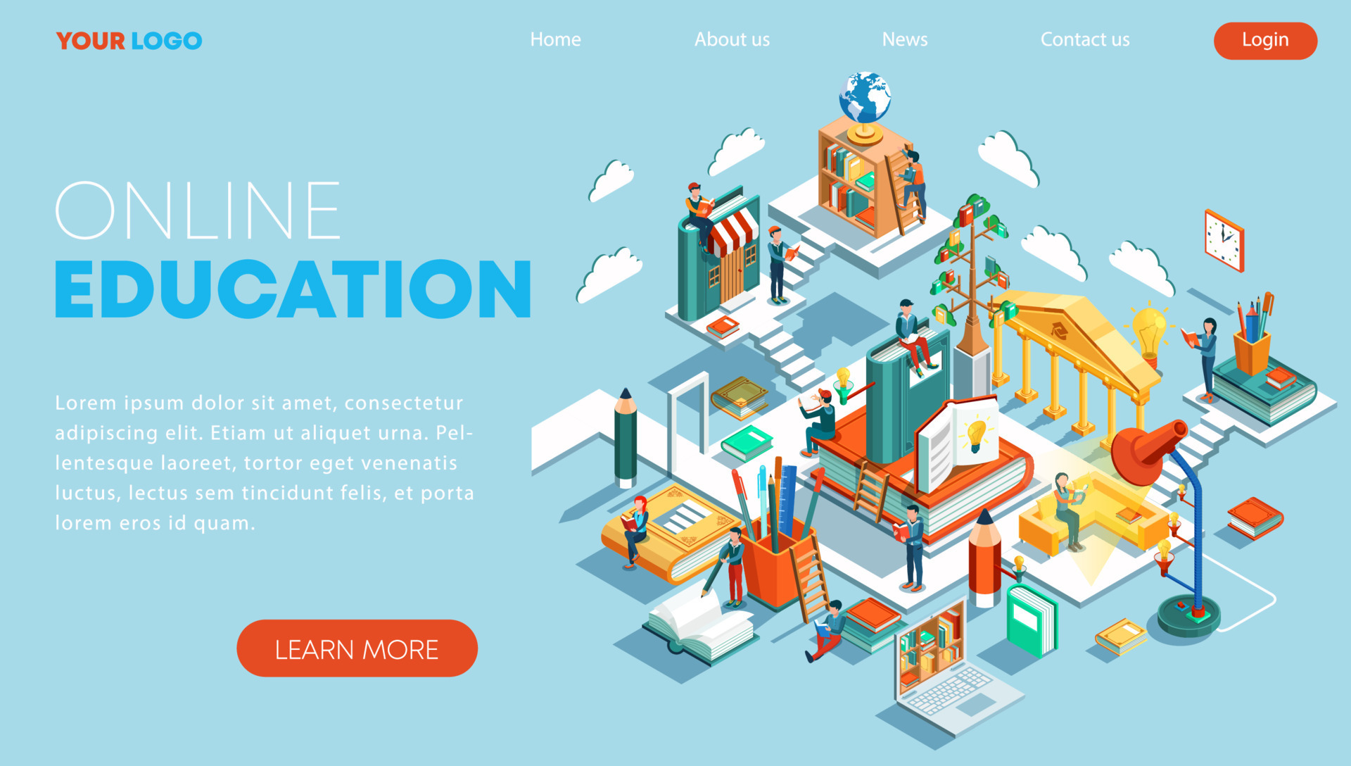 Modern flat design isometric concept of Online Education. Landing page ...