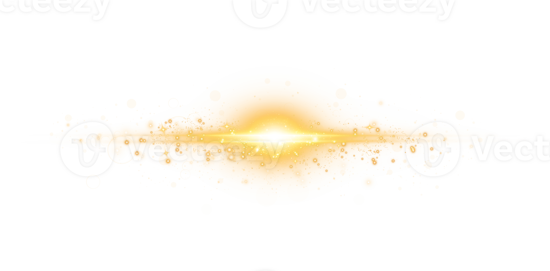 Golden glowing light effects isolated on transparent background. Solar flare with beams and ...