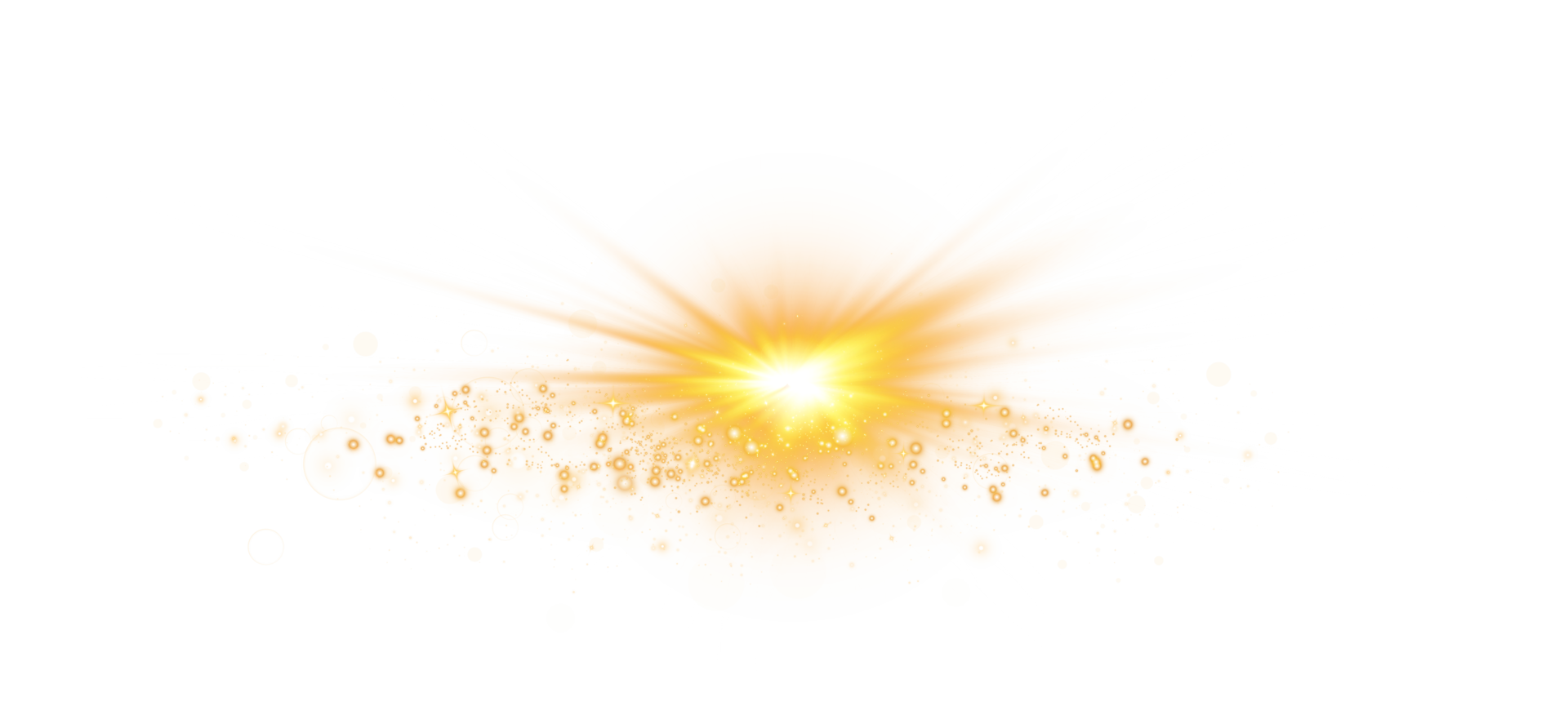Golden glowing light effects isolated on transparent background. Solar flare with beams and ...