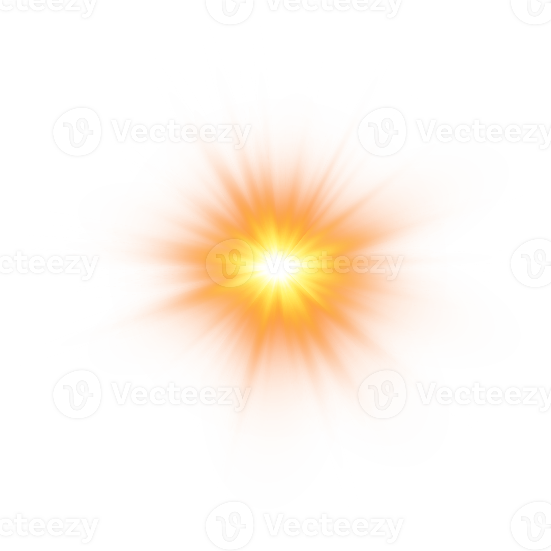 Golden glowing light effects isolated on transparent background. Solar flare with beams and ...