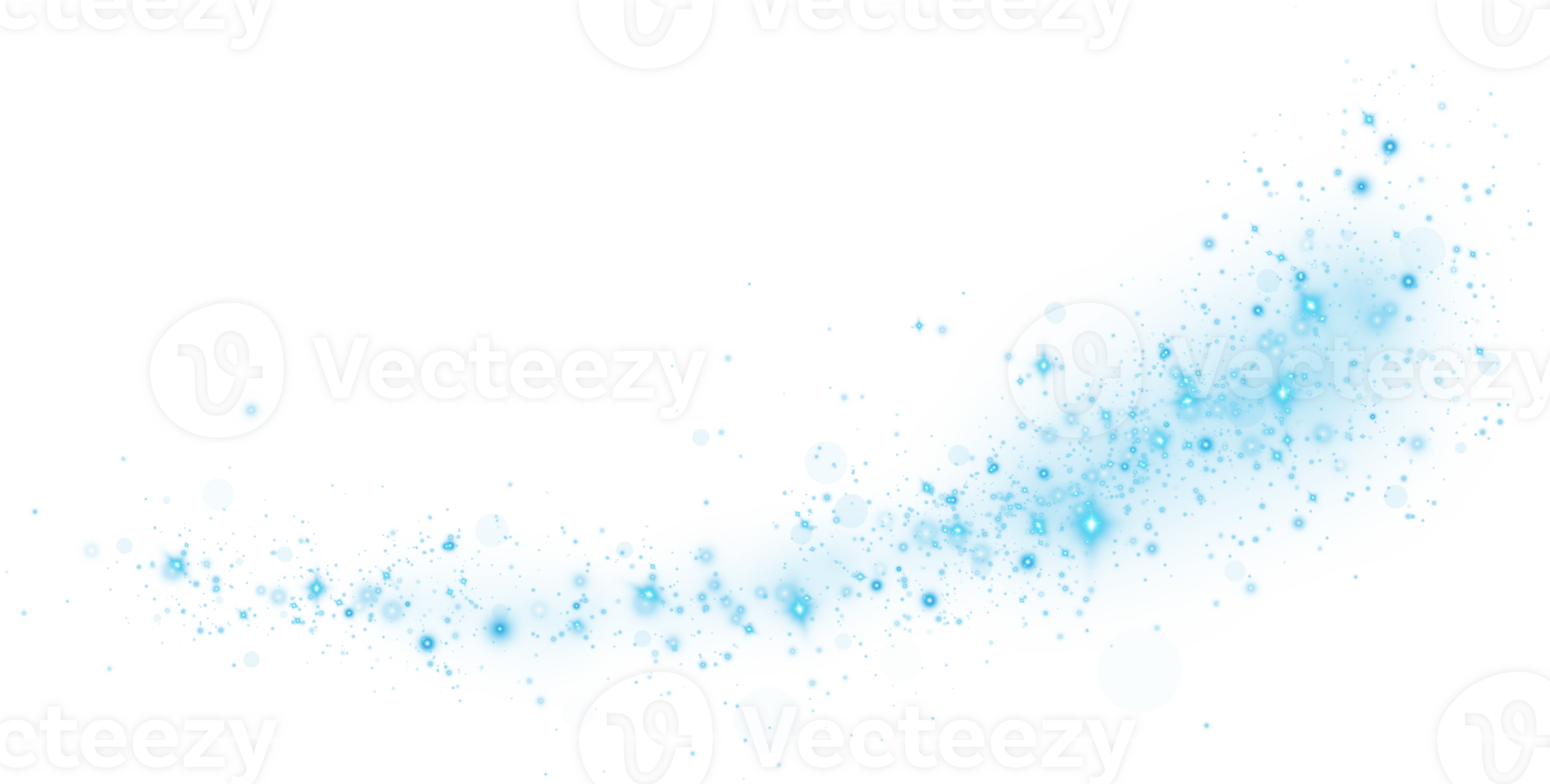 Abstract blue glitter wave illustration. Blue stardust sparkle particles isolated on transparent ...