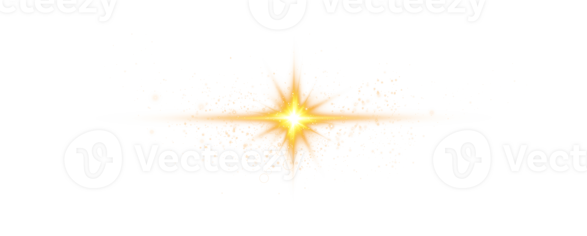 Golden glowing light effects isolated on transparent background. Solar flare with beams and ...