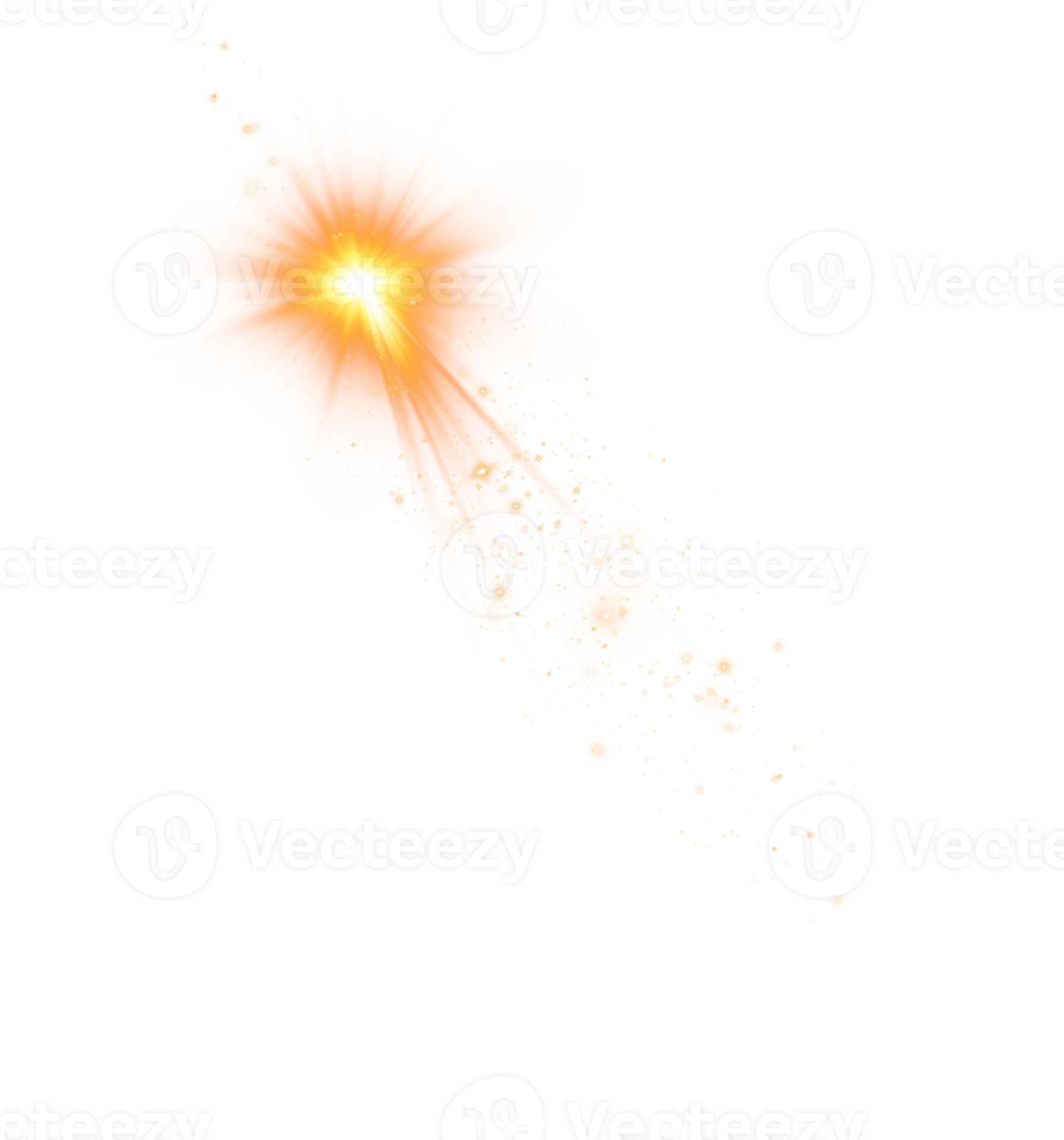 Golden glowing light effects isolated on transparent background. Solar flare with beams and ...