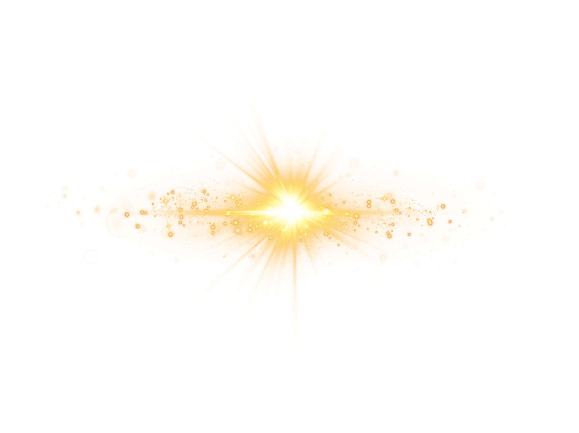 Golden glowing light effects isolated on transparent background. Solar flare with beams and ...