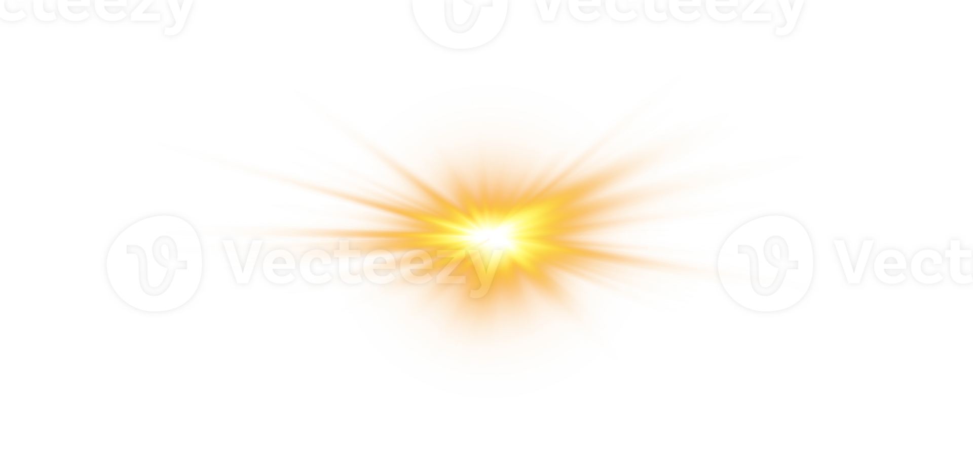 Golden glowing light effects isolated on transparent background. Solar flare with beams and ...