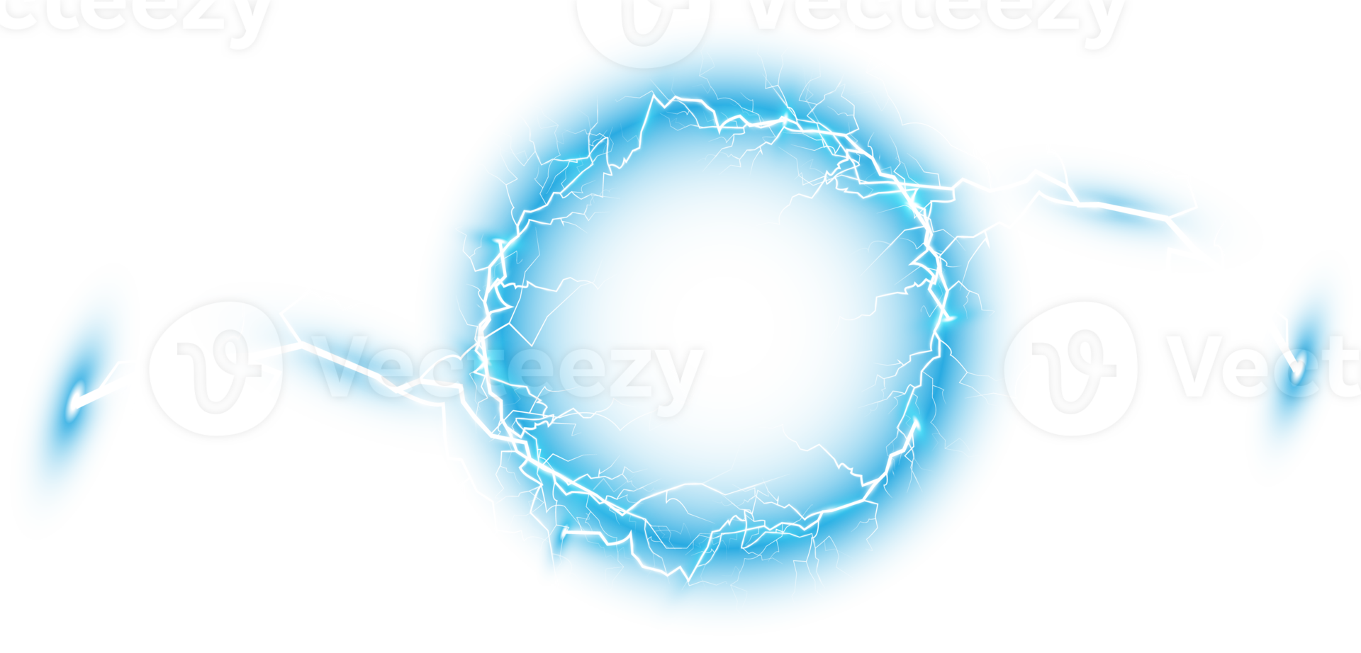 Blue ball lightning on a transparent background. Abstract electric lightning strike. Light flash ...