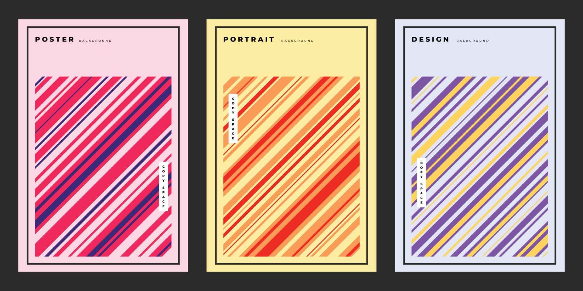 Diagonal lines portrait background design set. Colorful stripes backdrop for poster, banner ...