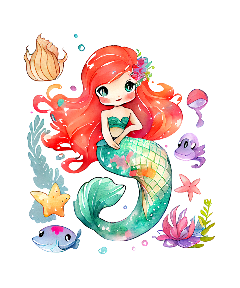 Cute Mermaid Watercolor Sublimation 23559210 Png