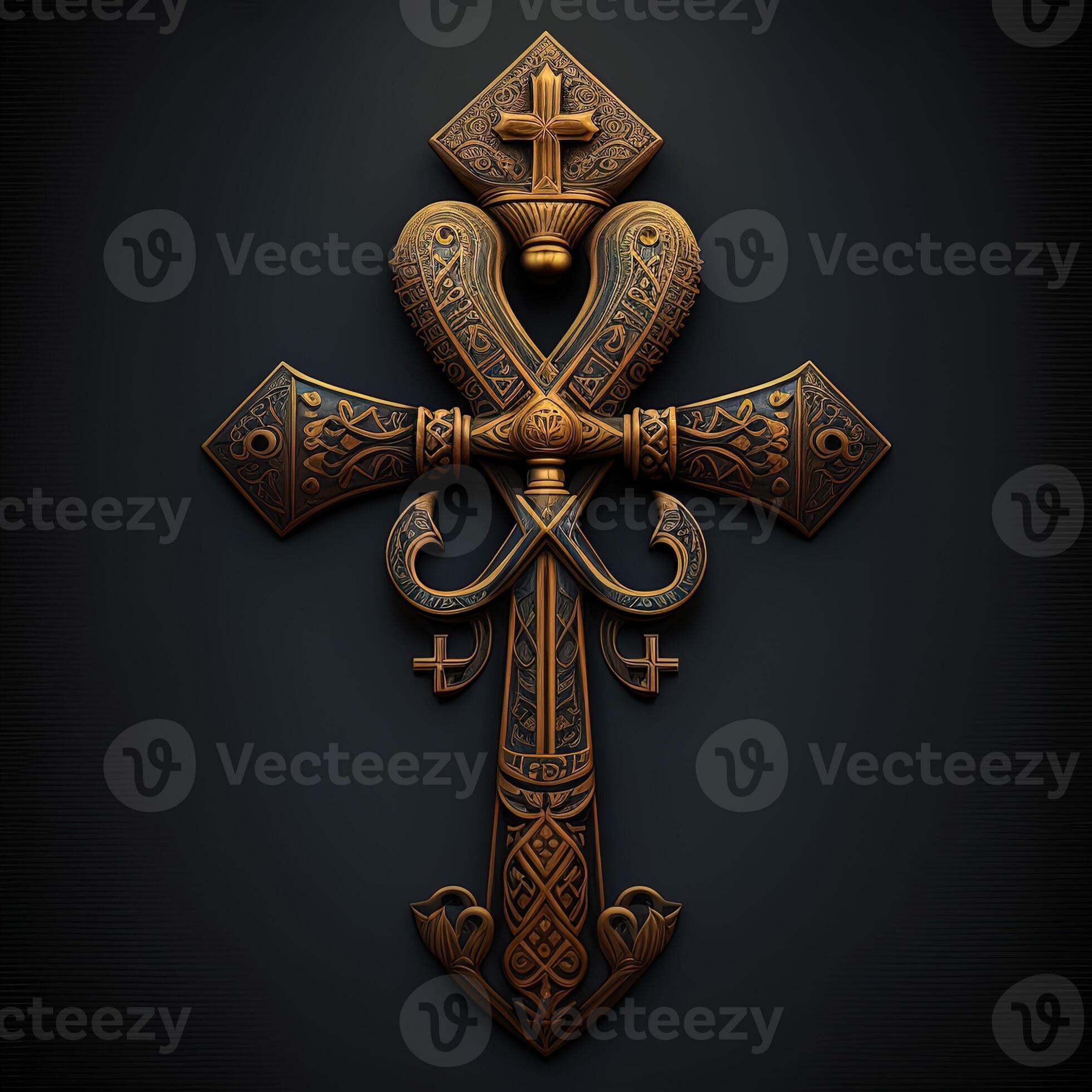 Ancient Golden Ankh Symbol Isolated On Dark Background Illustration Of