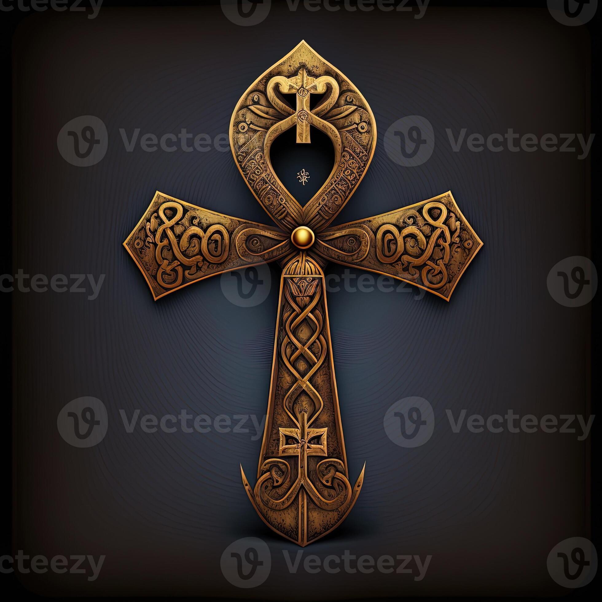 Ancient Golden Ankh Symbol Isolated On Dark Background Illustration Of