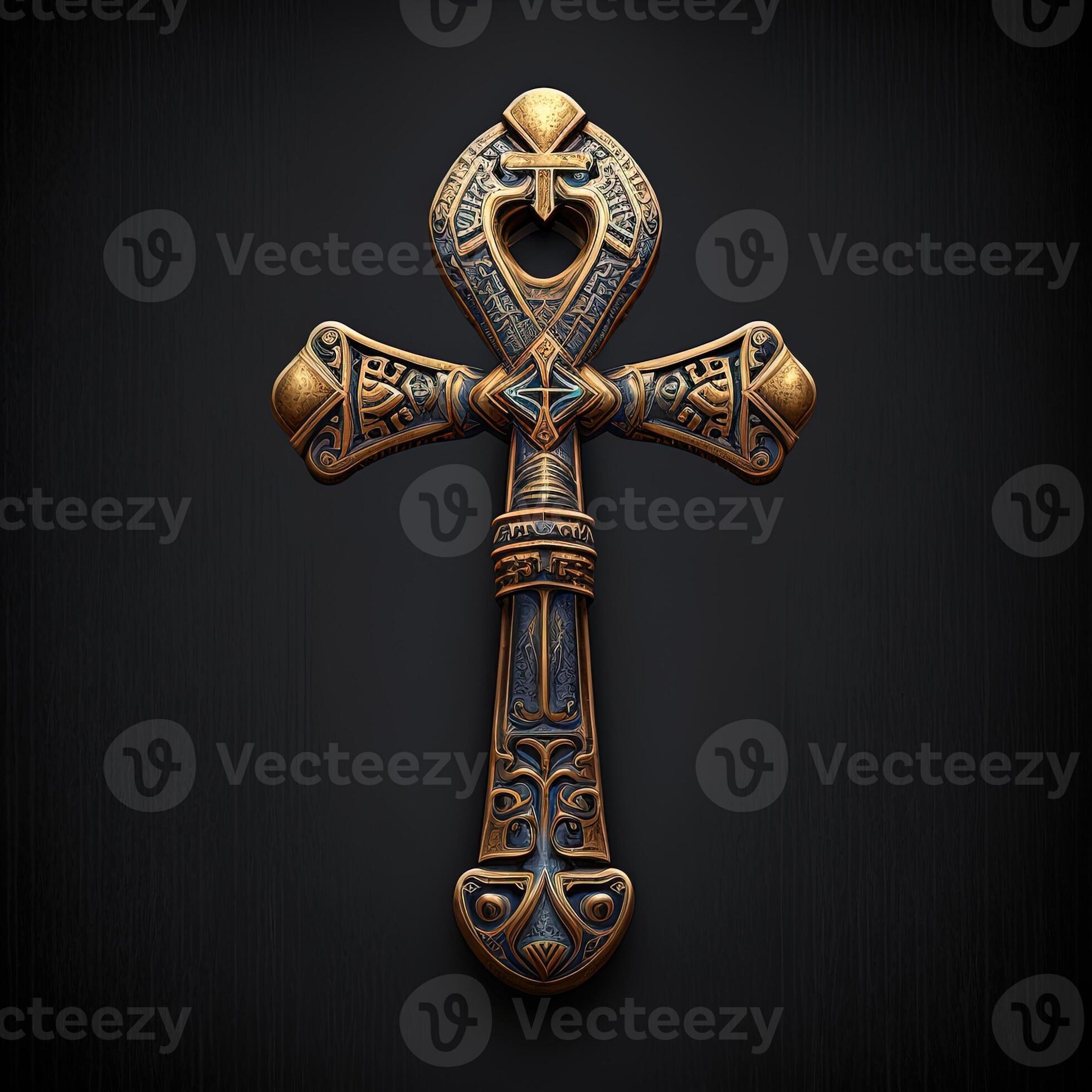 Ancient Golden Ankh Symbol Isolated On Dark Background Illustration Of