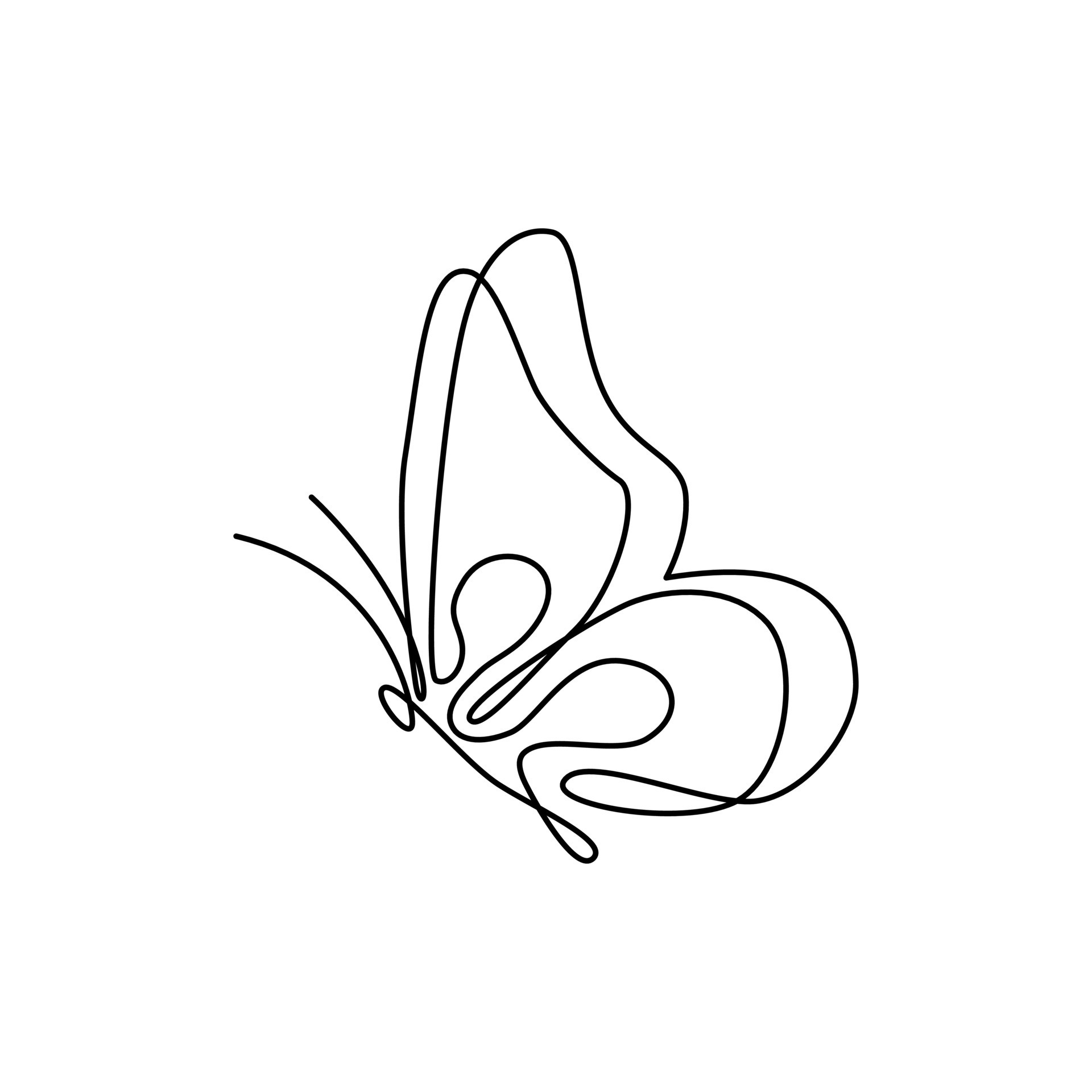 Continuous One Line Drawing One Line Art Beautiful Butterfly Side View Abstract Continuous