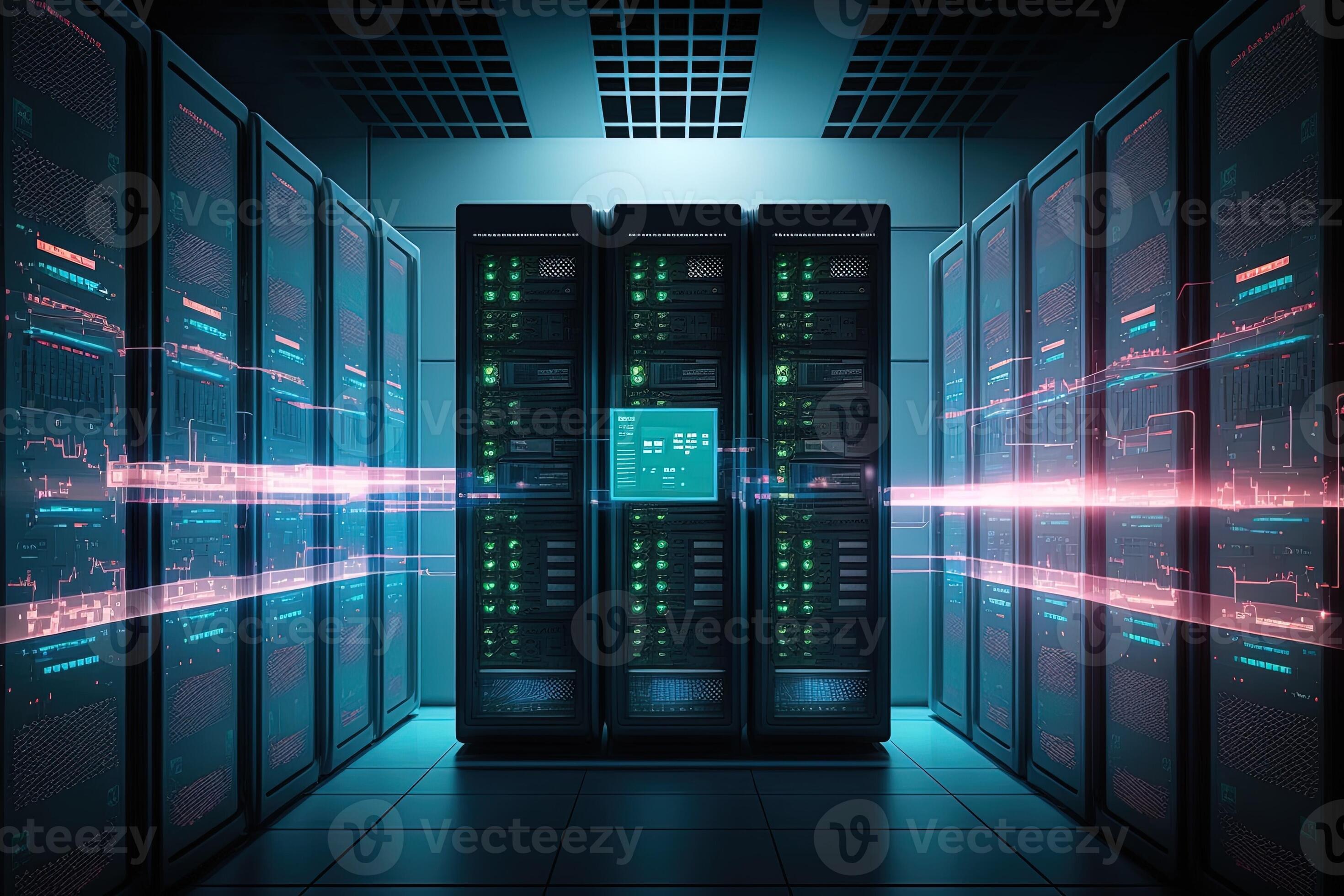 Data Center Room With Mainframe Storage Servers Cloud Network Concept Hosting Databases And