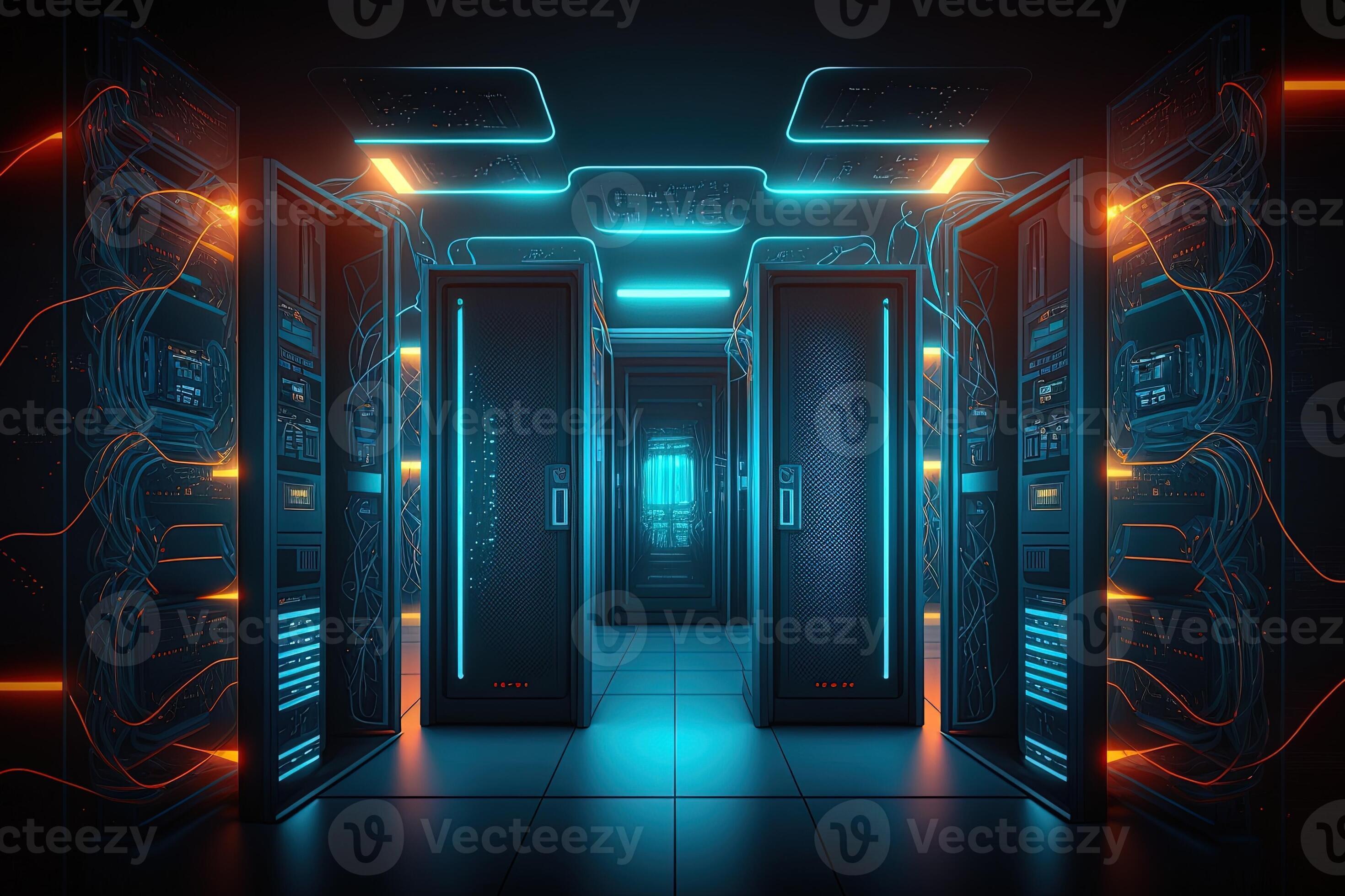 Data Center Room With Mainframe Storage Servers Cloud Network Concept Hosting Databases And