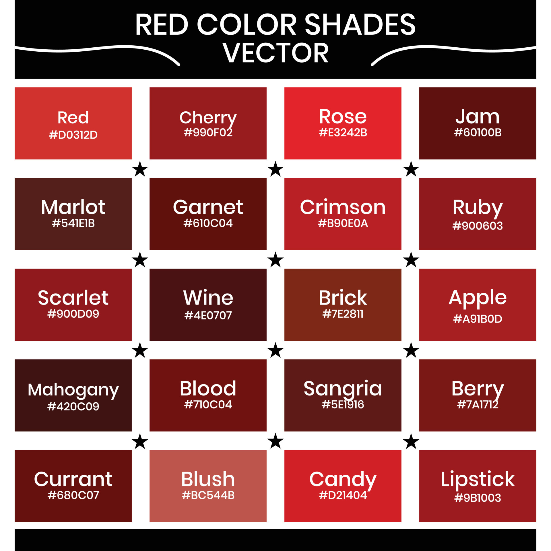 red color shades vector illustration with color hex code, twenty ... red color shades vector illustration with color hex code, twenty ...