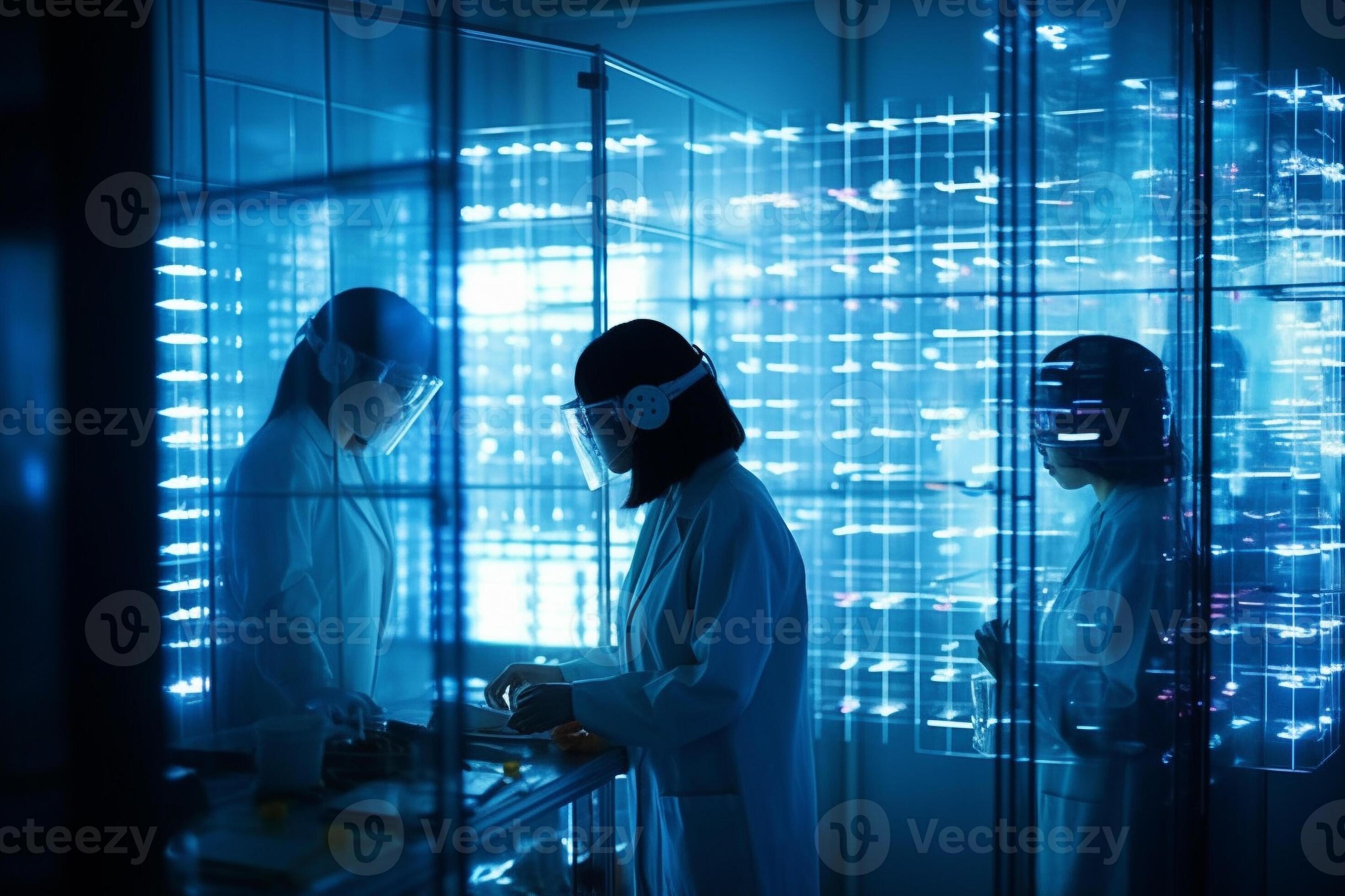 A team of AI researchers is working diligently in a brightly lit ...