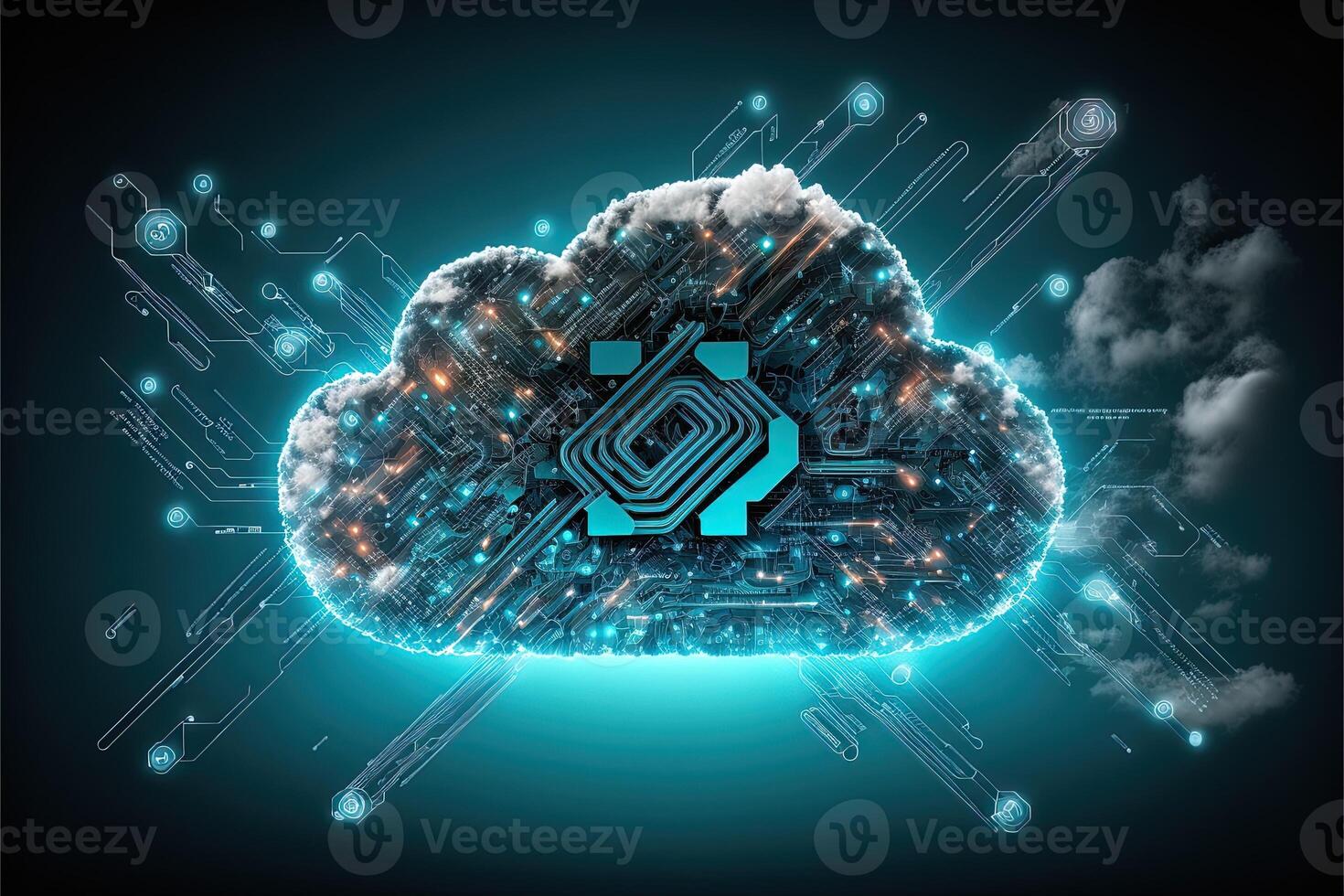 Cloud computing technology concept background, digital illustration ...