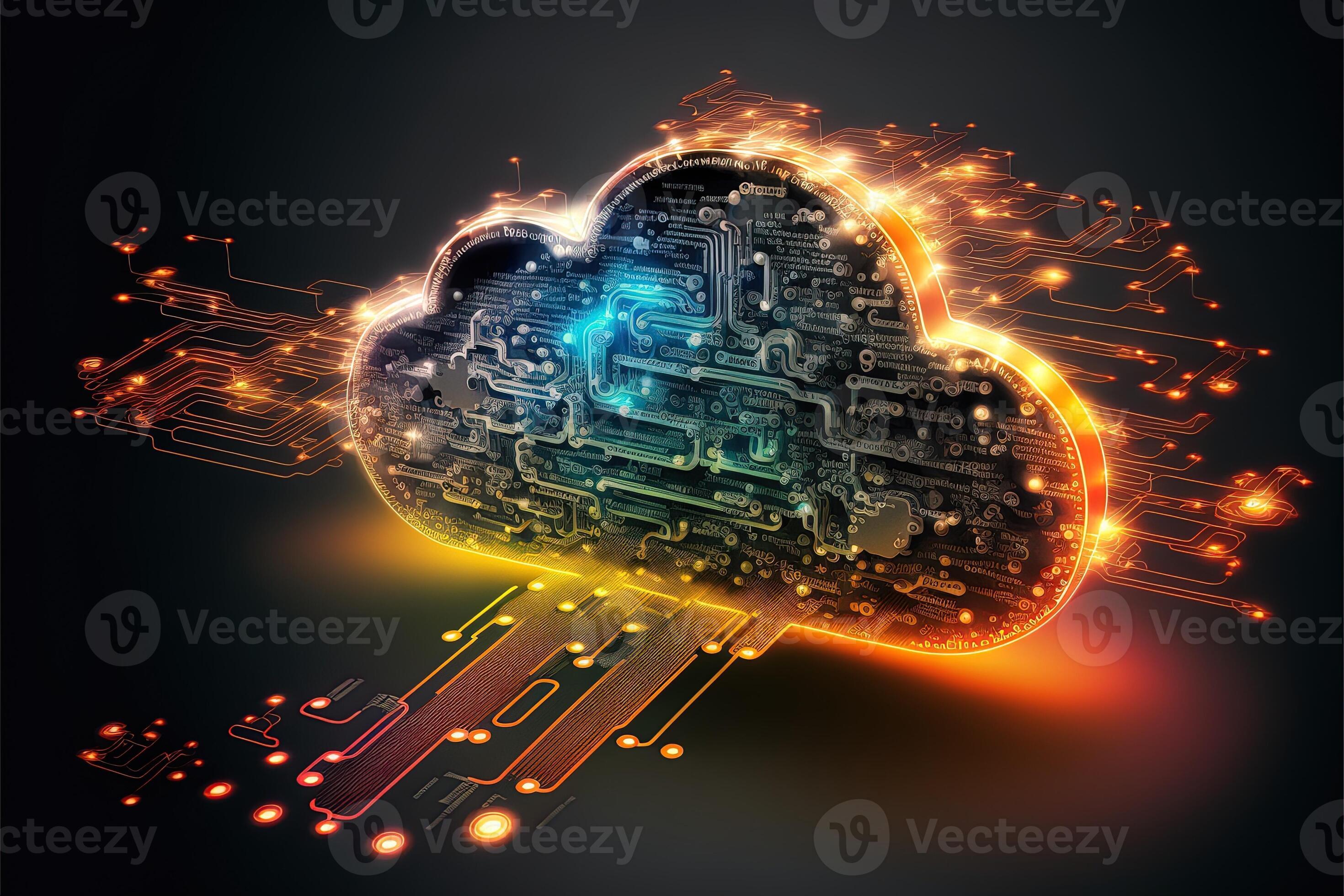 Cloud computing technology concept background, digital illustration ...
