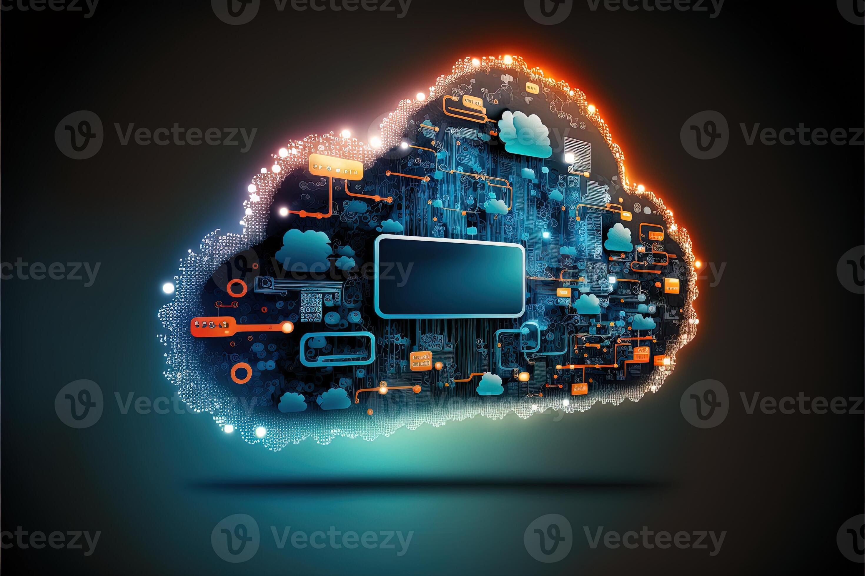 Cloud computing technology concept background, digital illustration ...