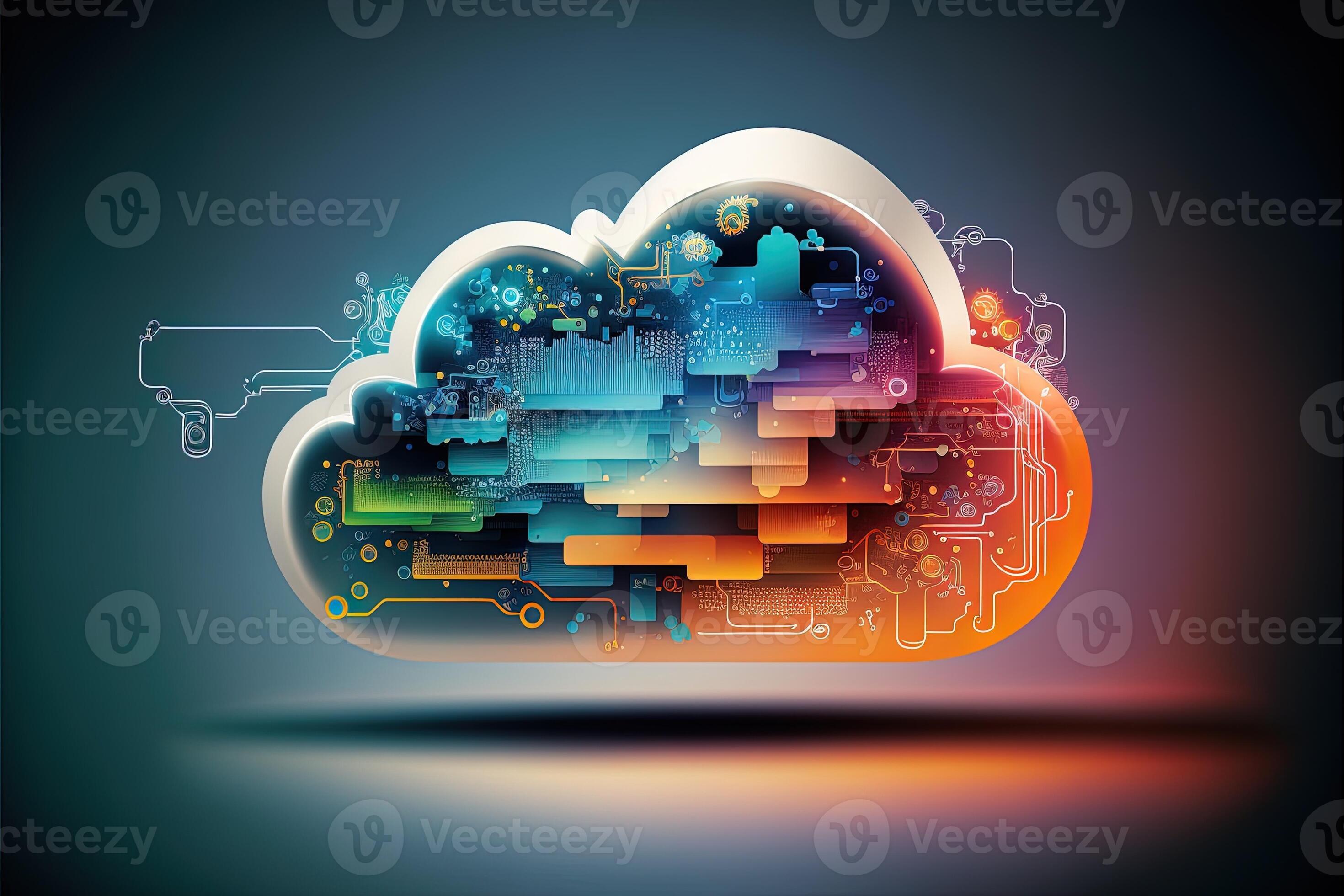 Cloud computing technology concept background, digital illustration ...