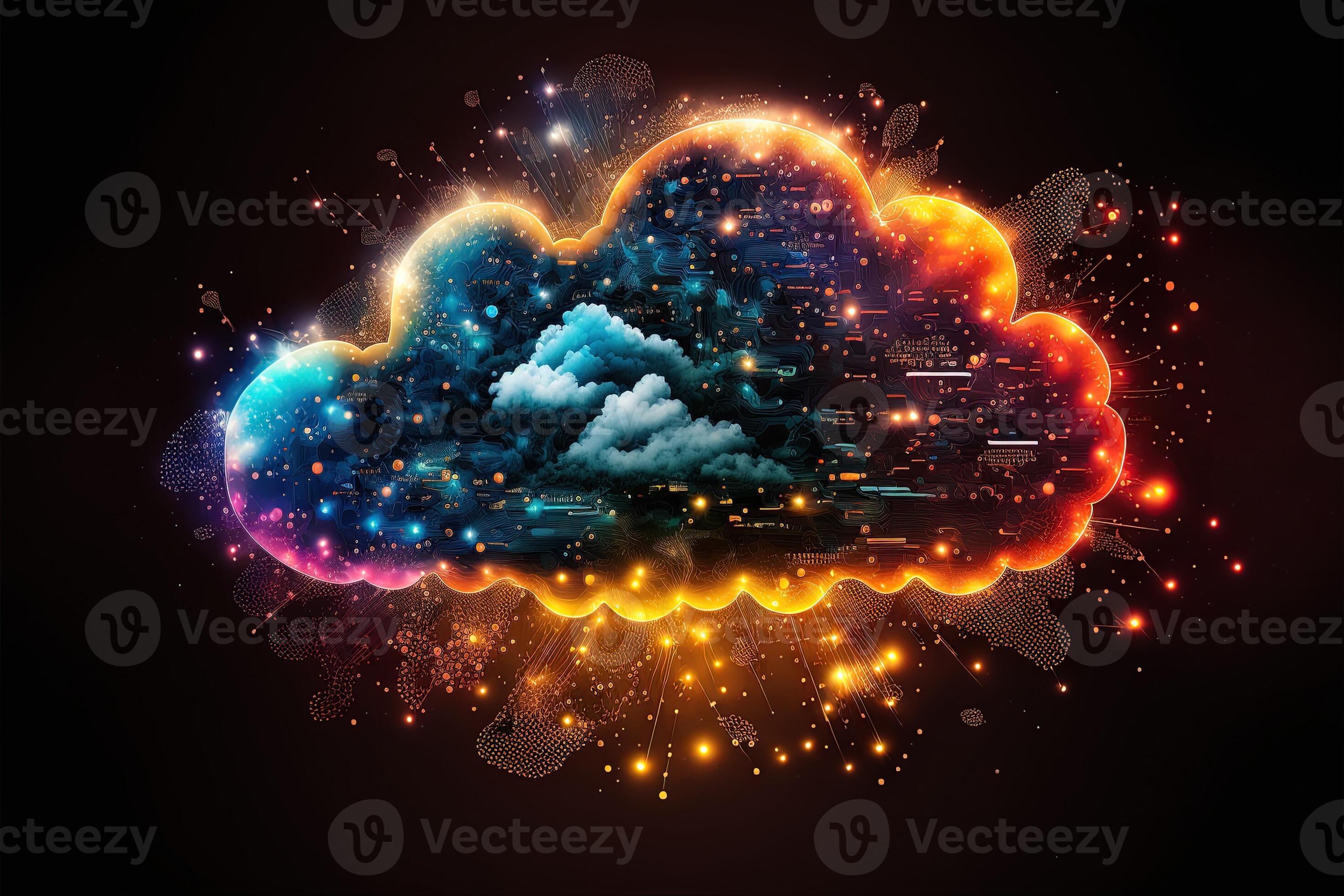 Cloud computing technology concept background, digital illustration ...