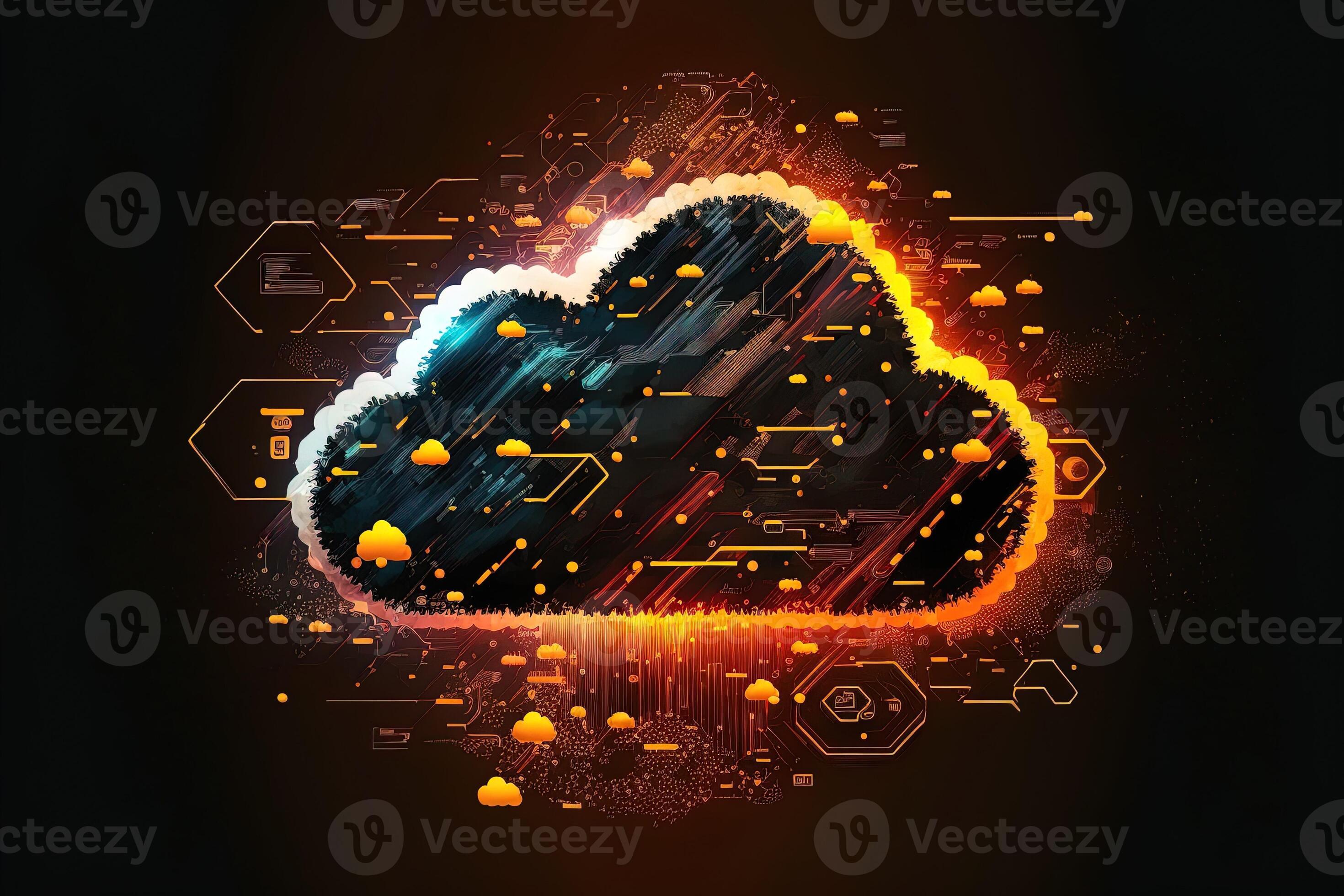 Cloud computing technology concept background, digital illustration ...