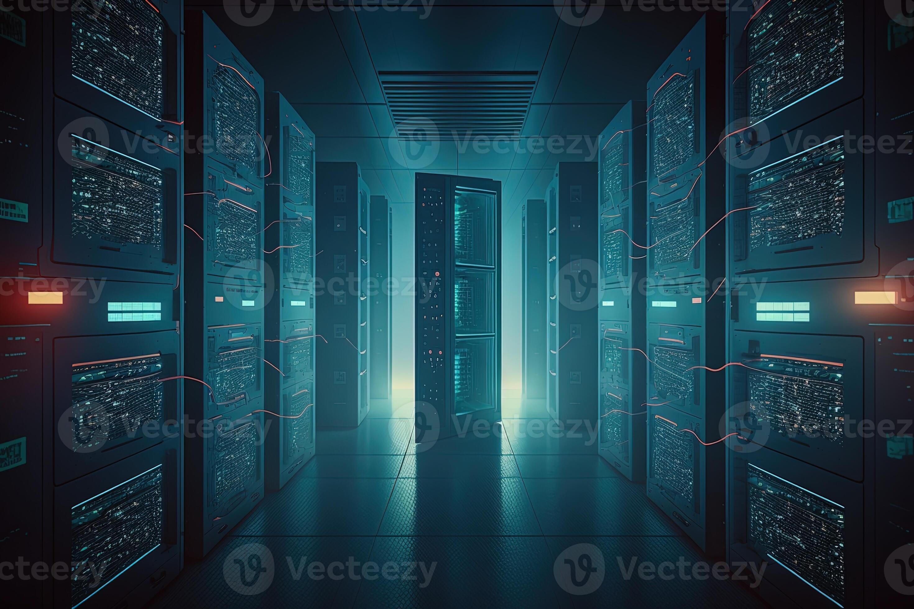 Data Center Room With Mainframe Storage Servers Cloud Network Concept Hosting Databases And