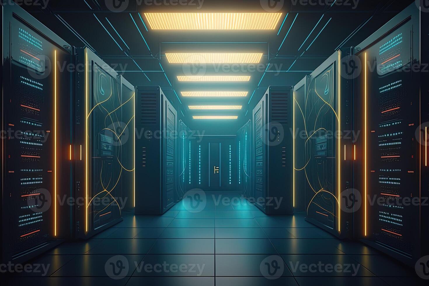 Data Center Room With Mainframe Storage Servers Cloud Network Concept Hosting Databases And