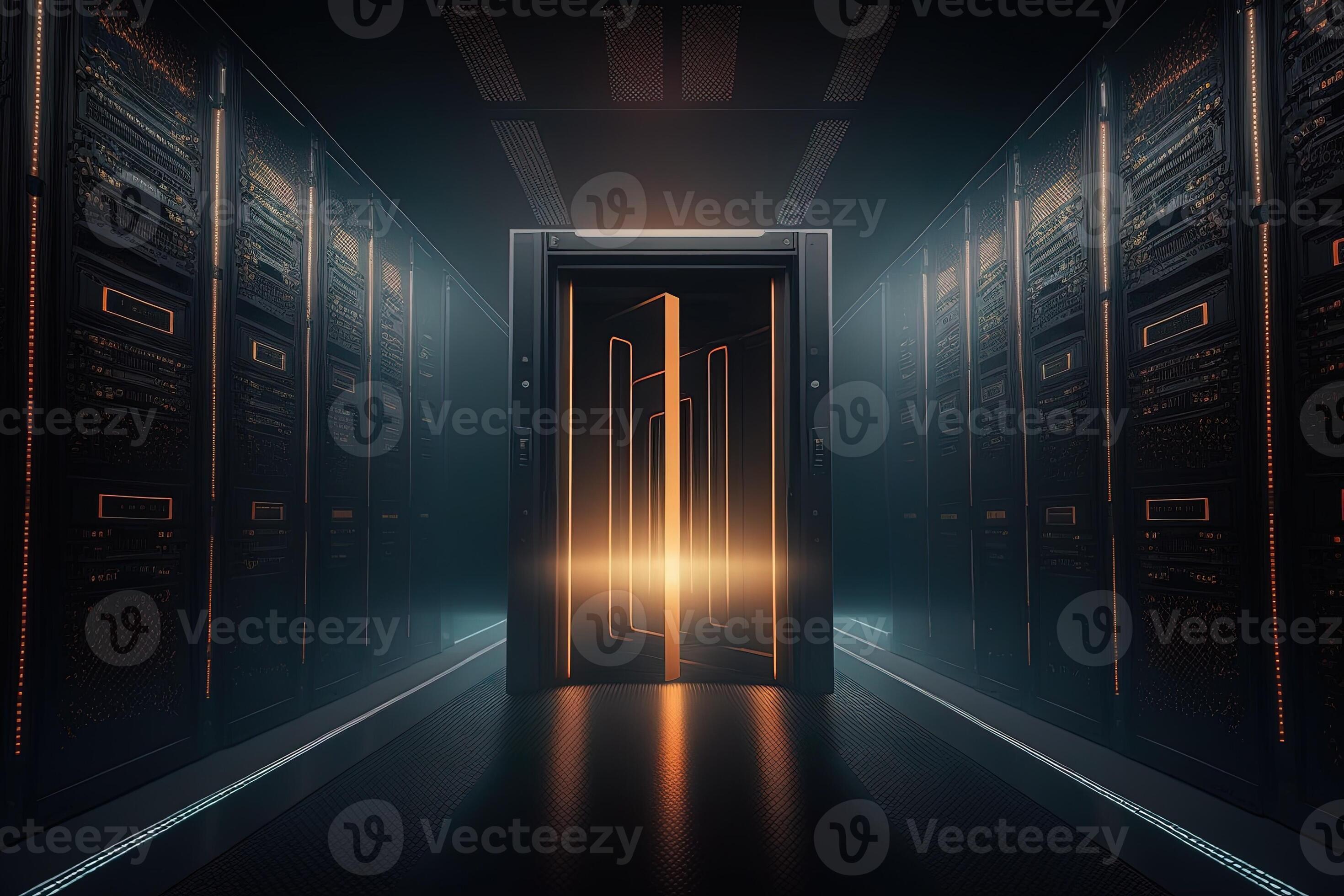 Data Center Room With Mainframe Storage Servers Cloud Network Concept Hosting Databases And